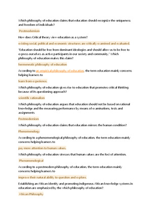 [Solved] Which philosophy of education gives rise to an education that ...