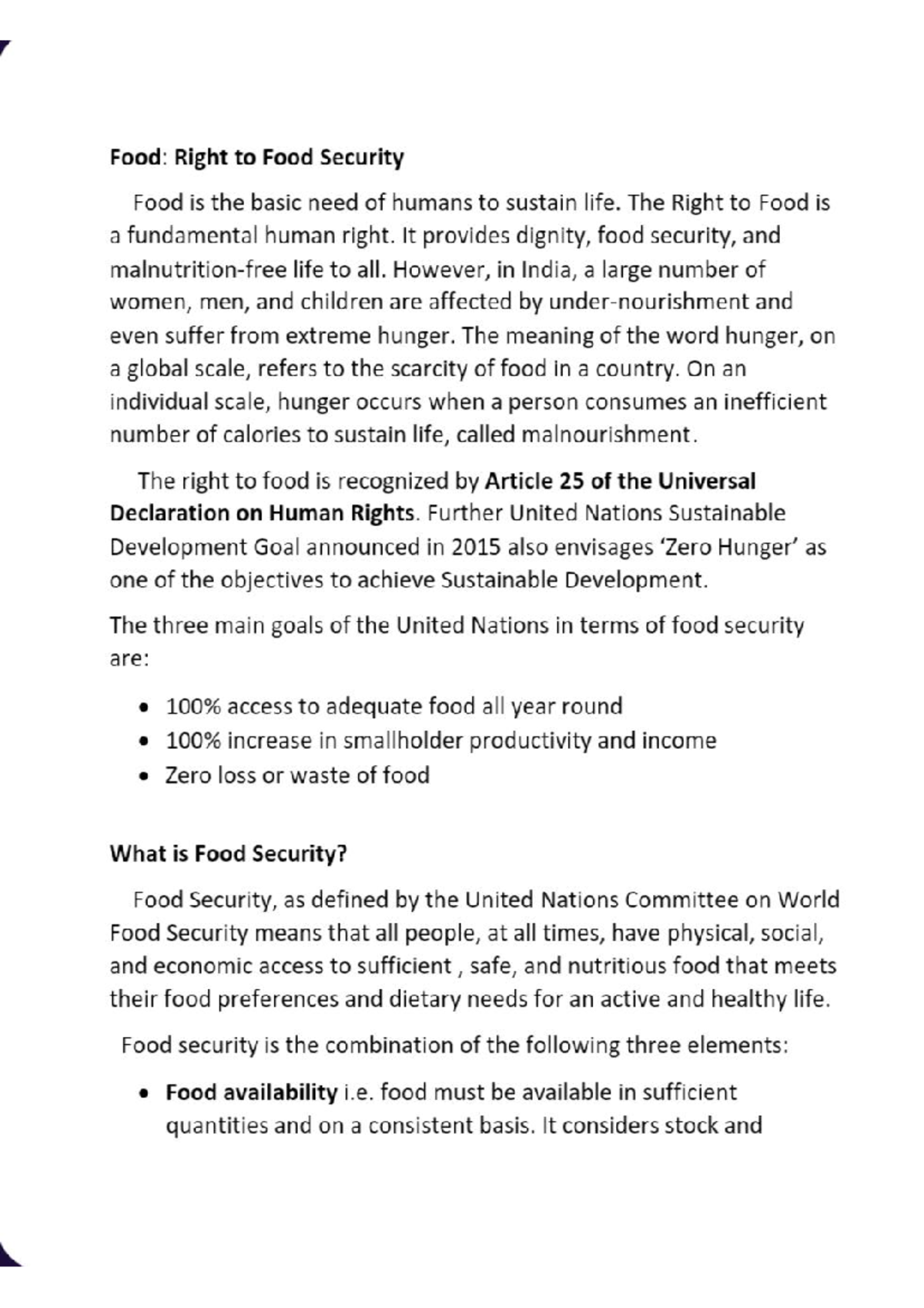 Right to food security - The Right to Food is a fundamental human right ...