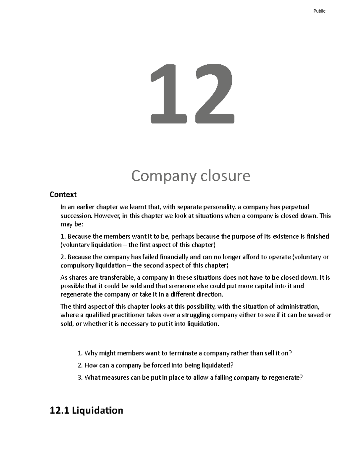 F4 Ch 12 Company closure - 12 Company closure Context In an earlier ...