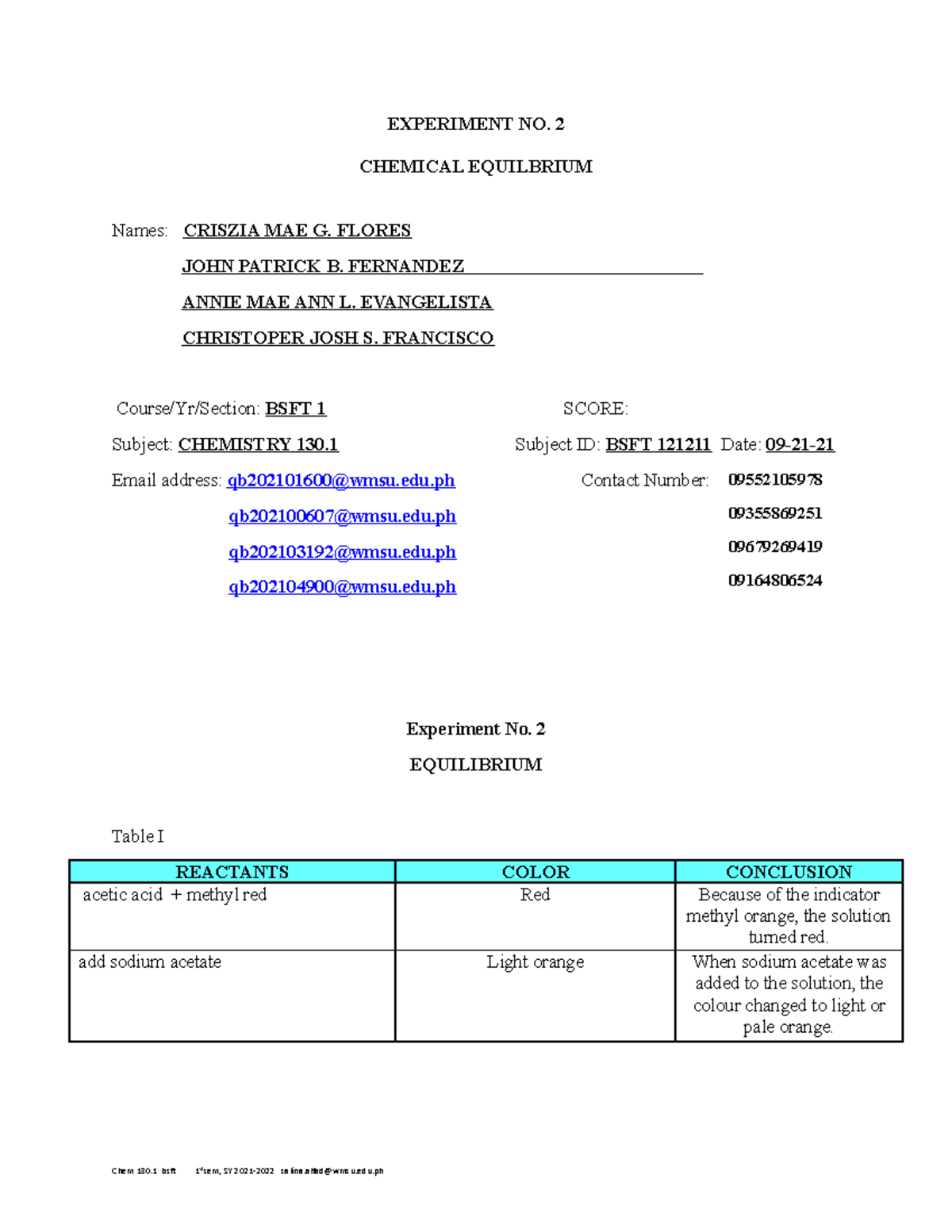 Final experiment no.2 Group 4 - Chemistry - WMSU - Studocu