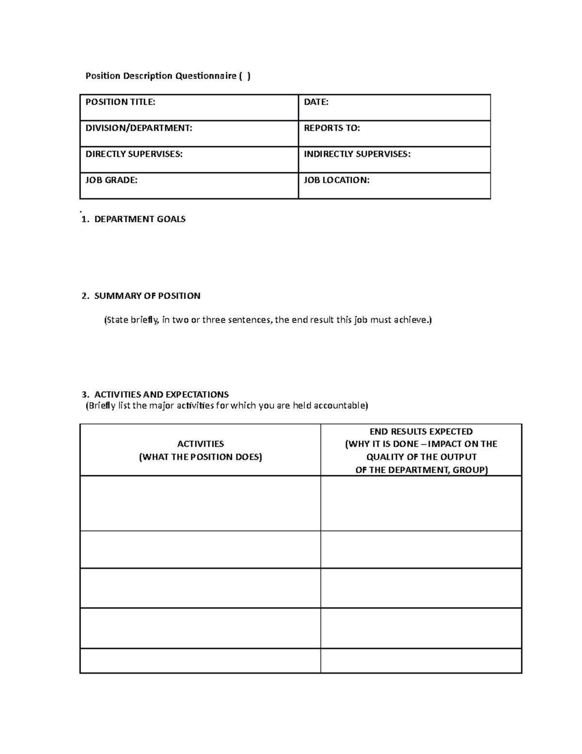 Blank PDQ - consumer behavior - Position Description Questionnaire ...