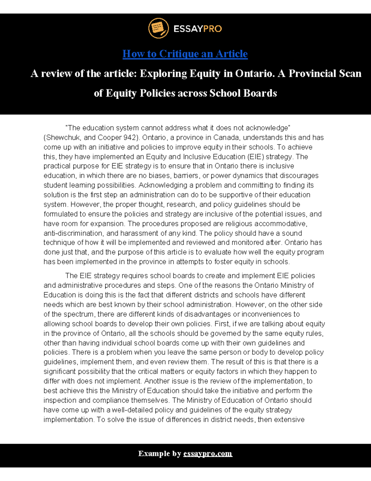 Article-critique - Summary - A review of the article: Exploring Equity ...