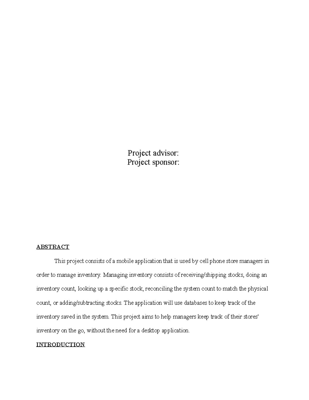 Mobile application project proposal - Project advisor: Project sponsor ...