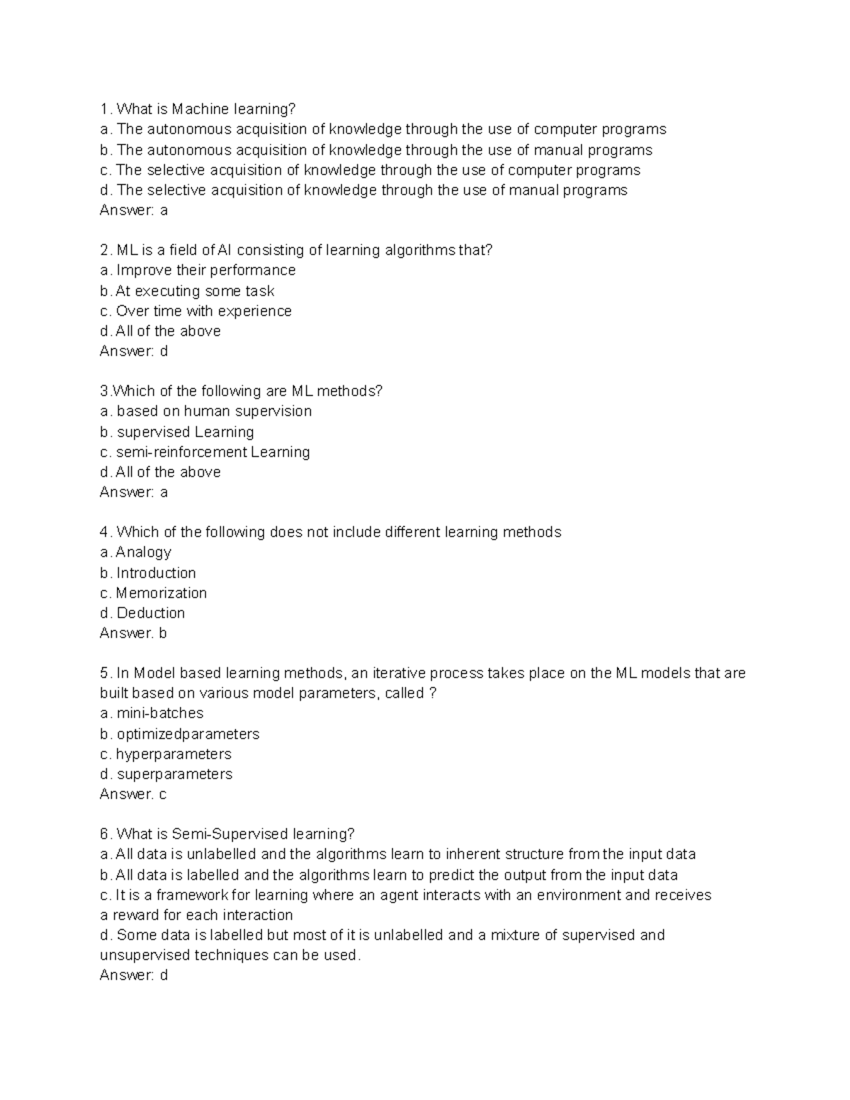 Machine Learning MCQ - This document will provide useful resources to ...
