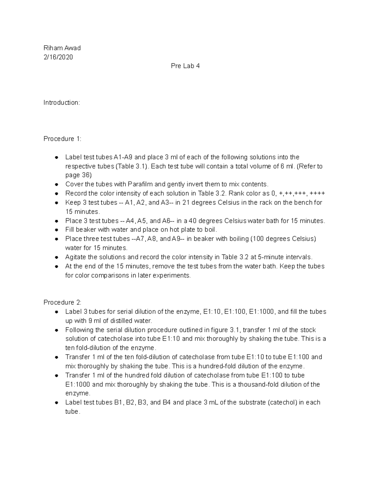 Pre Lab 3 - Pre-laboratory notes on experiment instructions - Riham ...