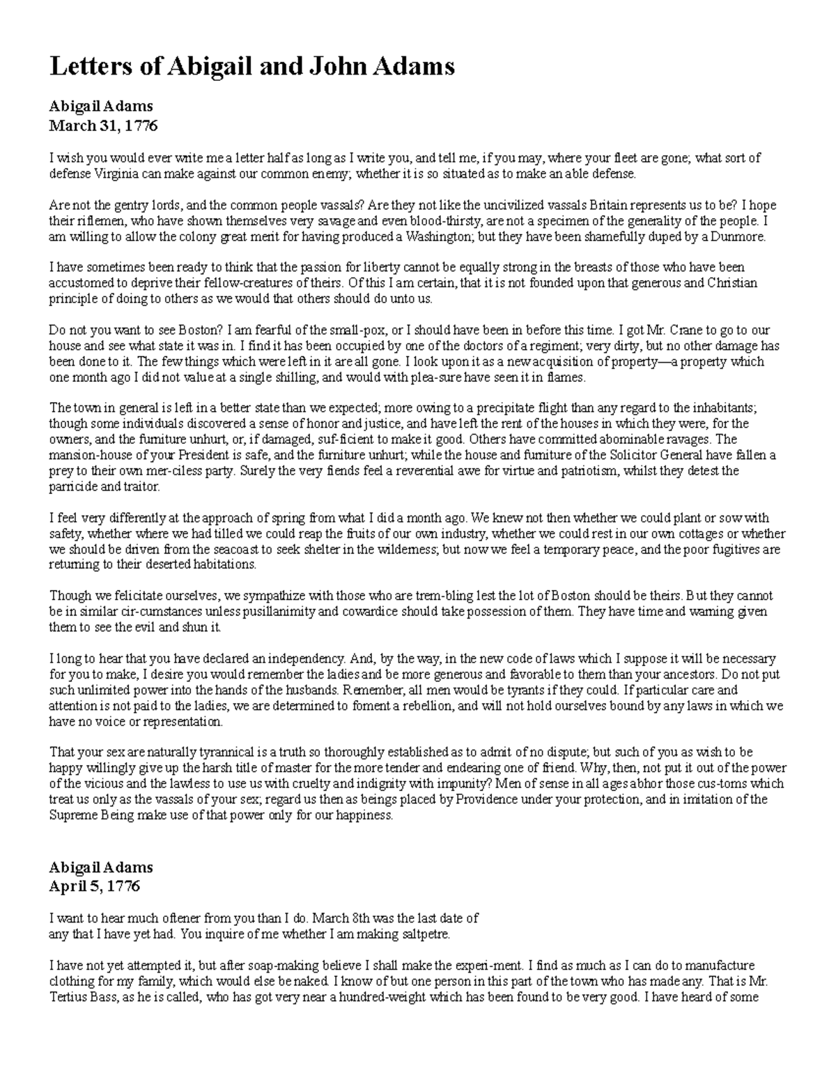 Letters of Abigail and John Adams Final - Letters of Abigail and John ...