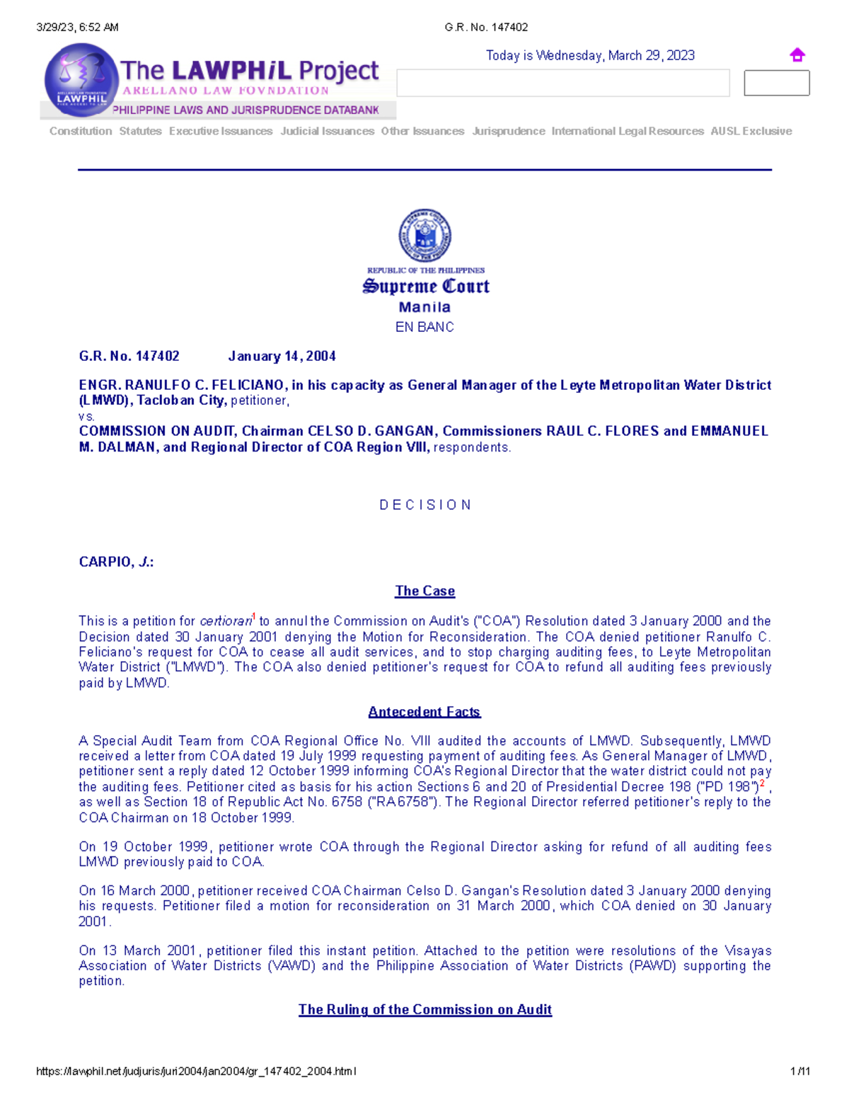 2. Feliciano vs COA - hbdwehmjvdw - Constitution Statutes Executive ...