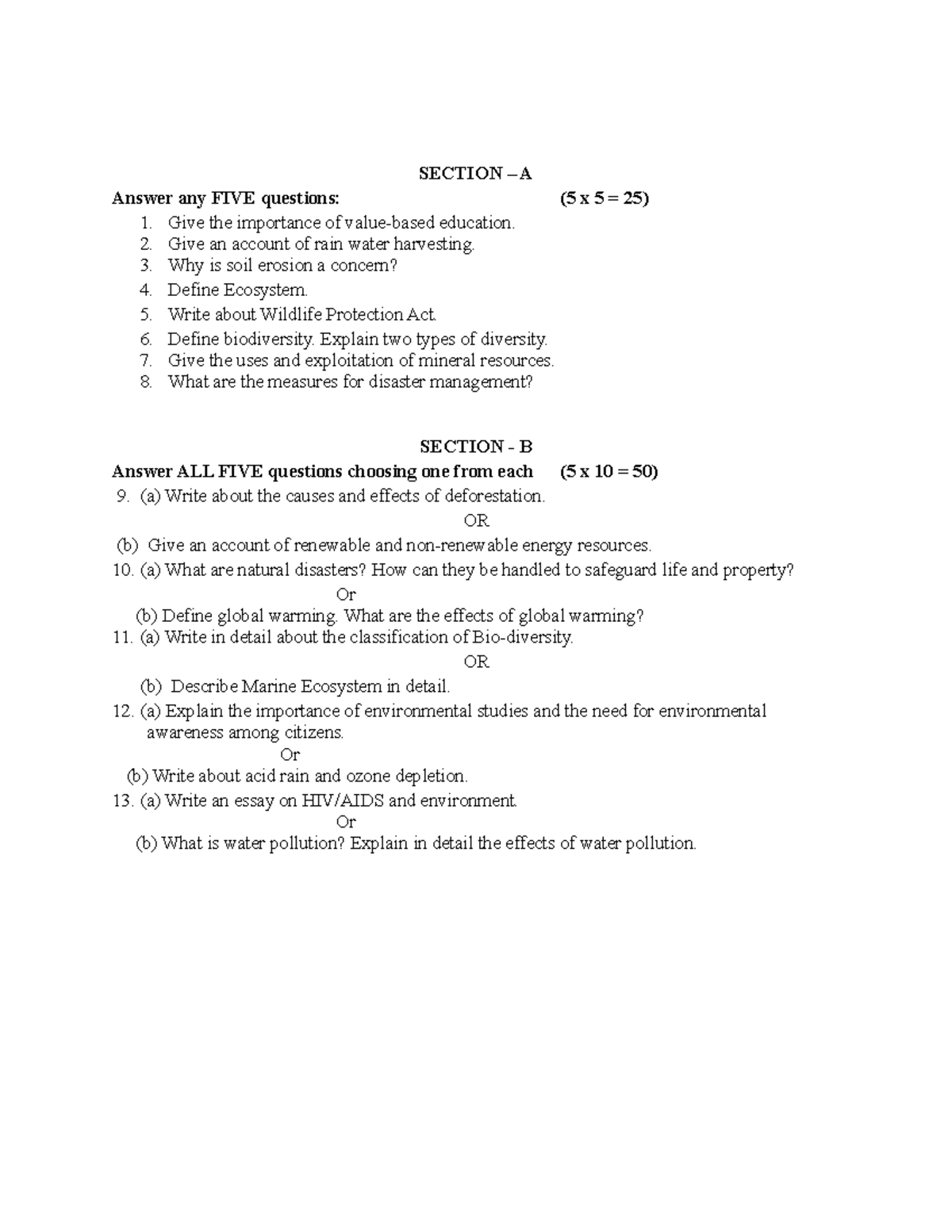 EVS -Sample QP-2 - Question questions - SECTION – A Answer any FIVE ...