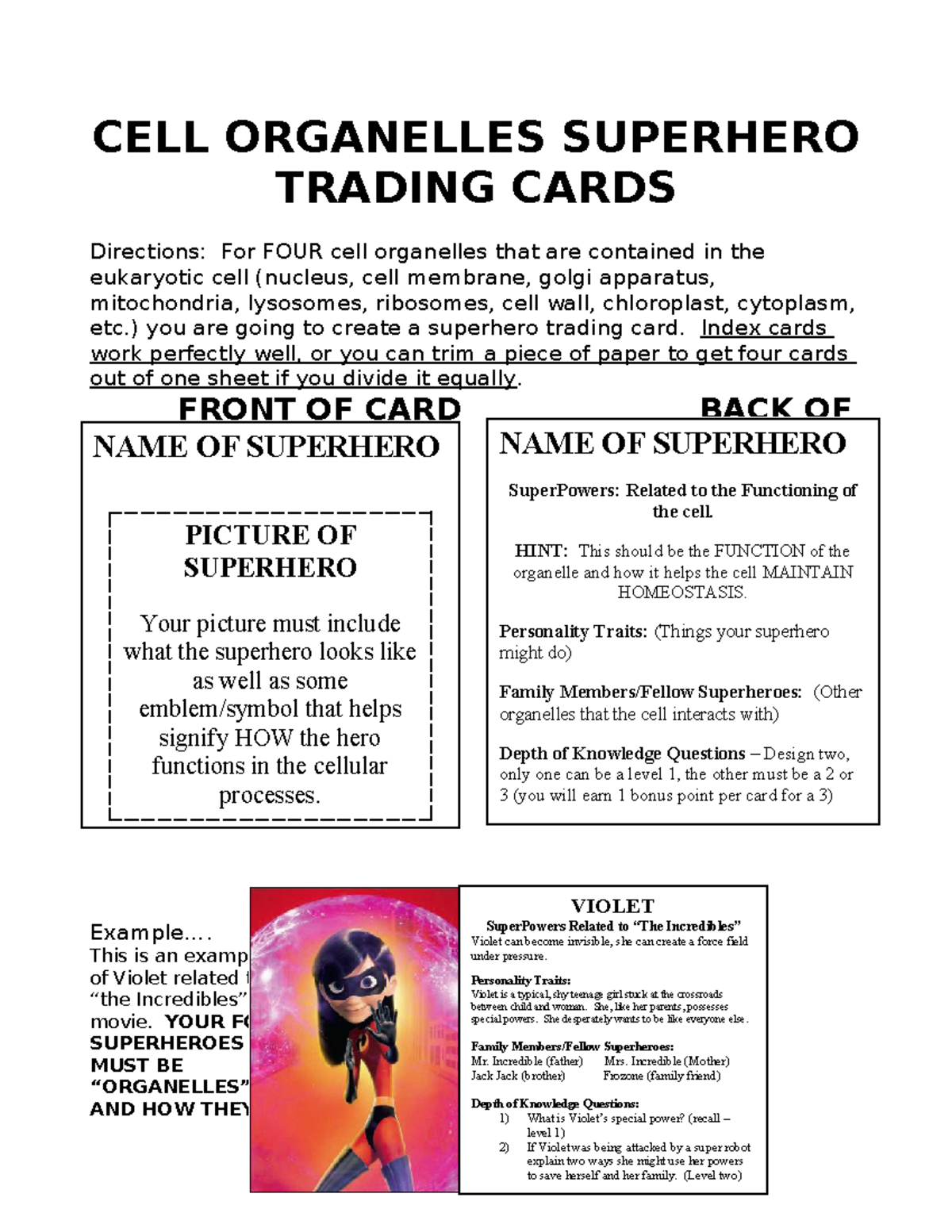 CELL Organelles Superhero Trading Cards - CELL ORGANELLES SUPERHERO ...