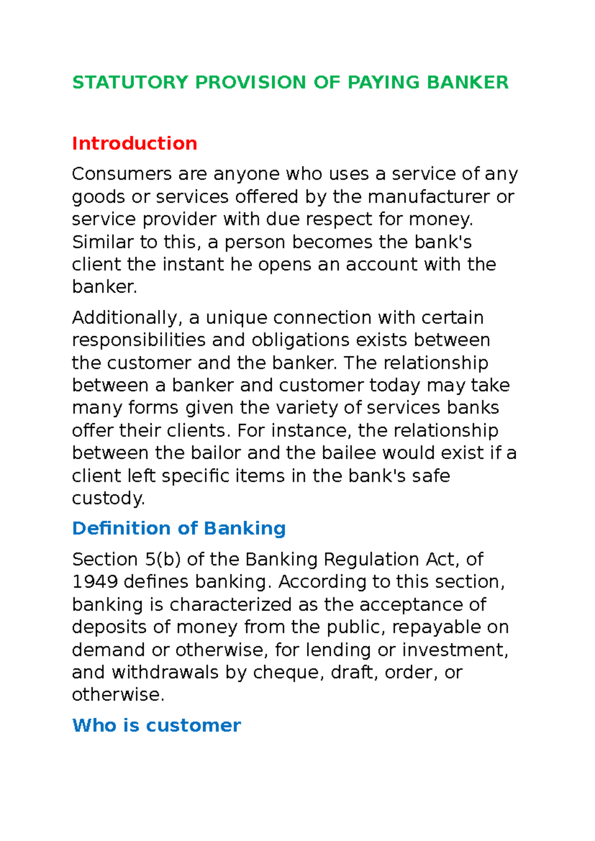 Statutory provisions of paying banking - STATUTORY PROVISION OF PAYING ...