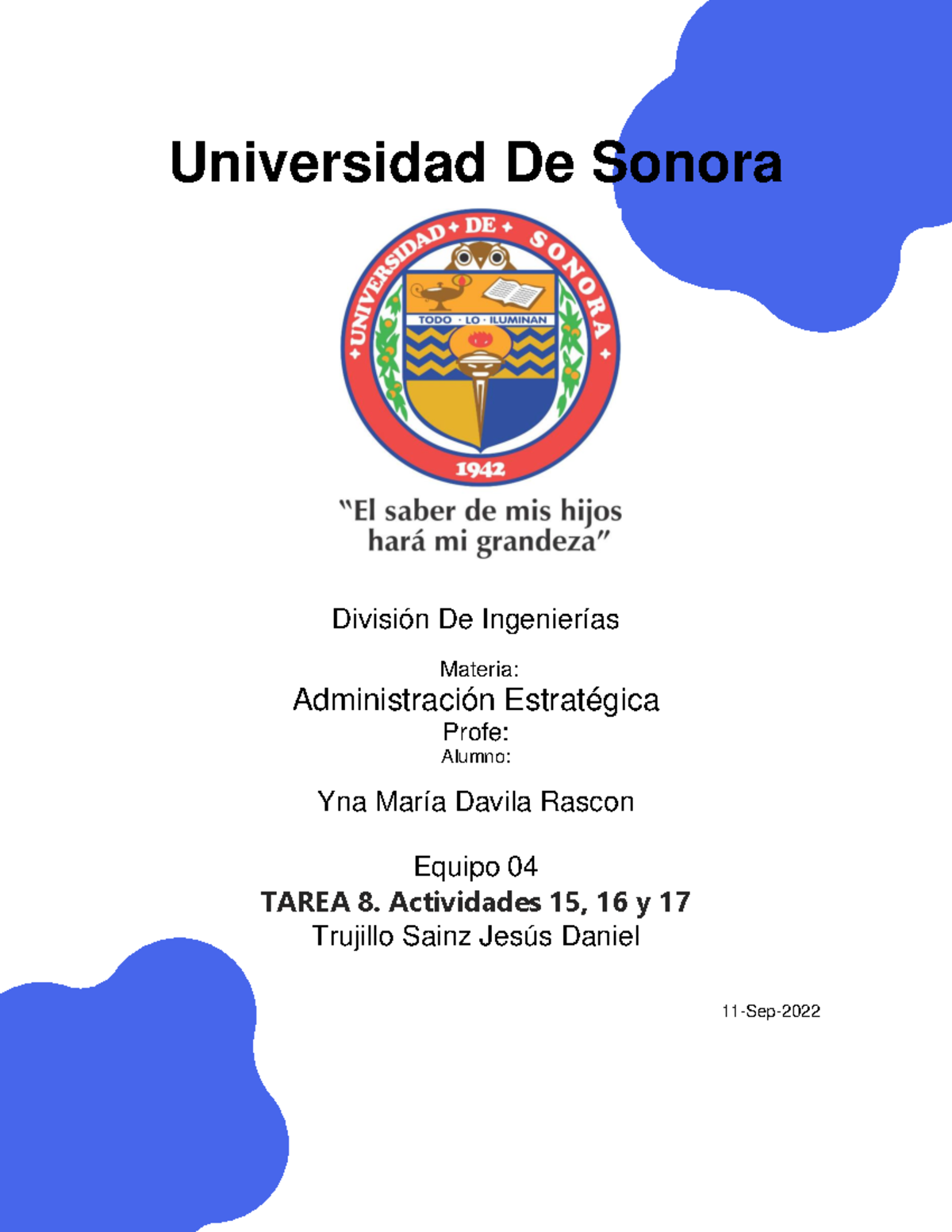Tarea 8. Actividades 15, 16 y 17 - Universidad De Sonora División De ...