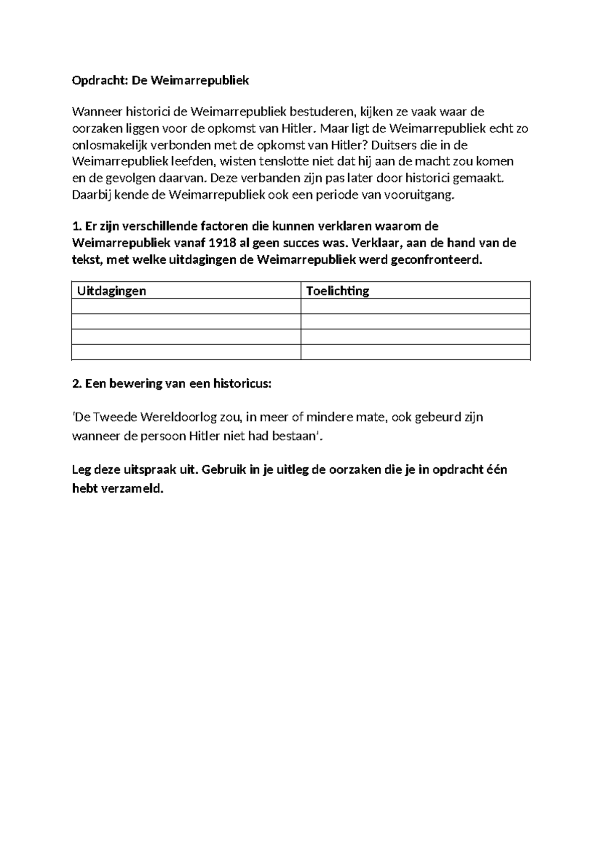 Opdracht Weimarrepubliek 3 vwo - Opdracht: De Weimarrepubliek Wanneer ...