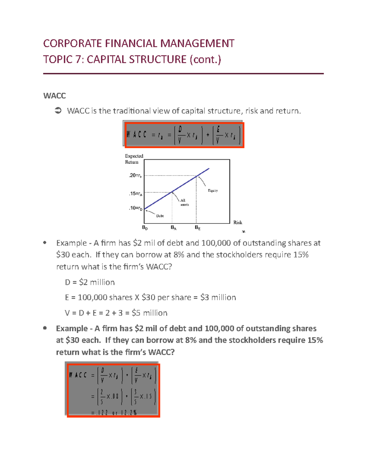 Corporate Financial Management Topic 7 CAPITAL STRUCTURE(cont ...
