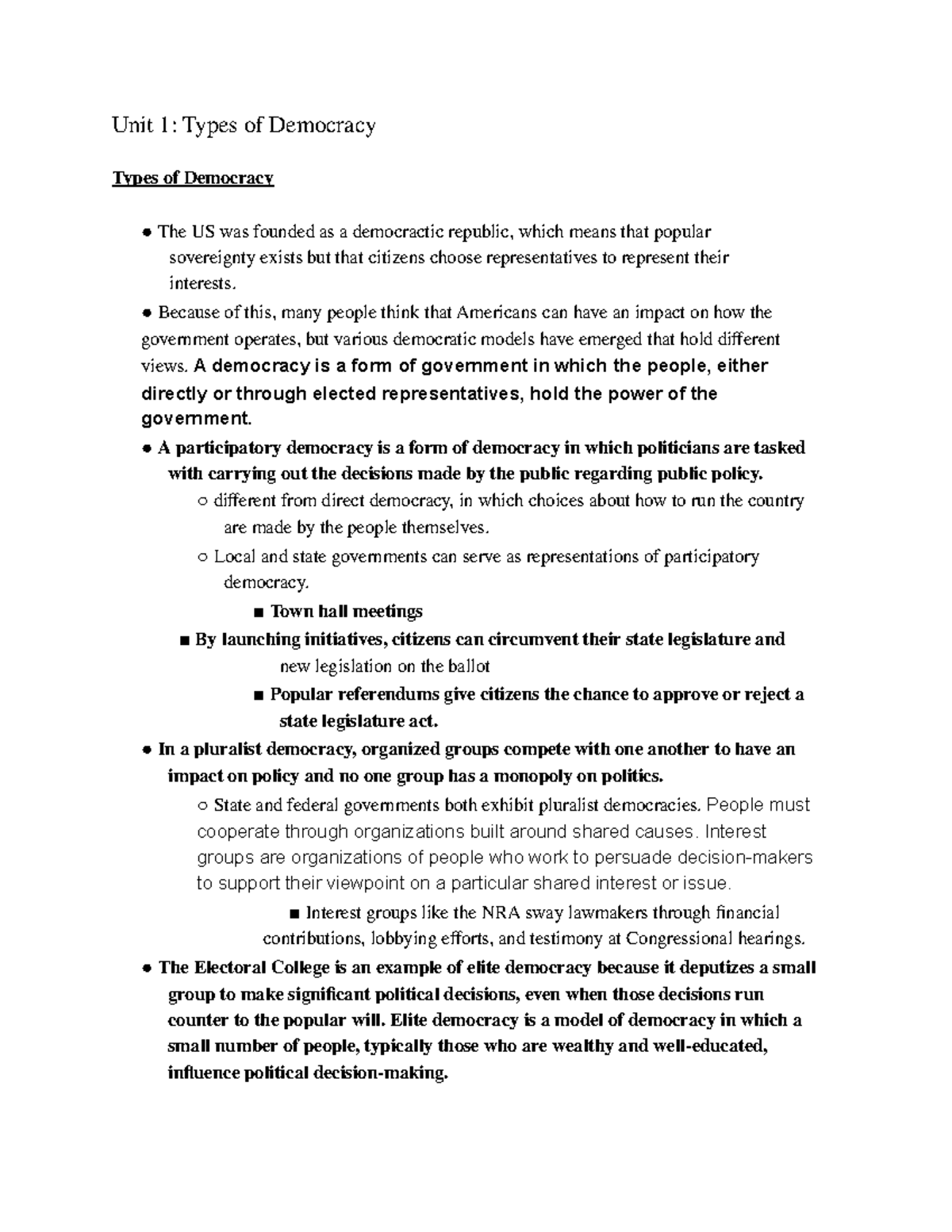 Unit 1 Types of Democracy - Unit 1: Types of Democracy Types of ...