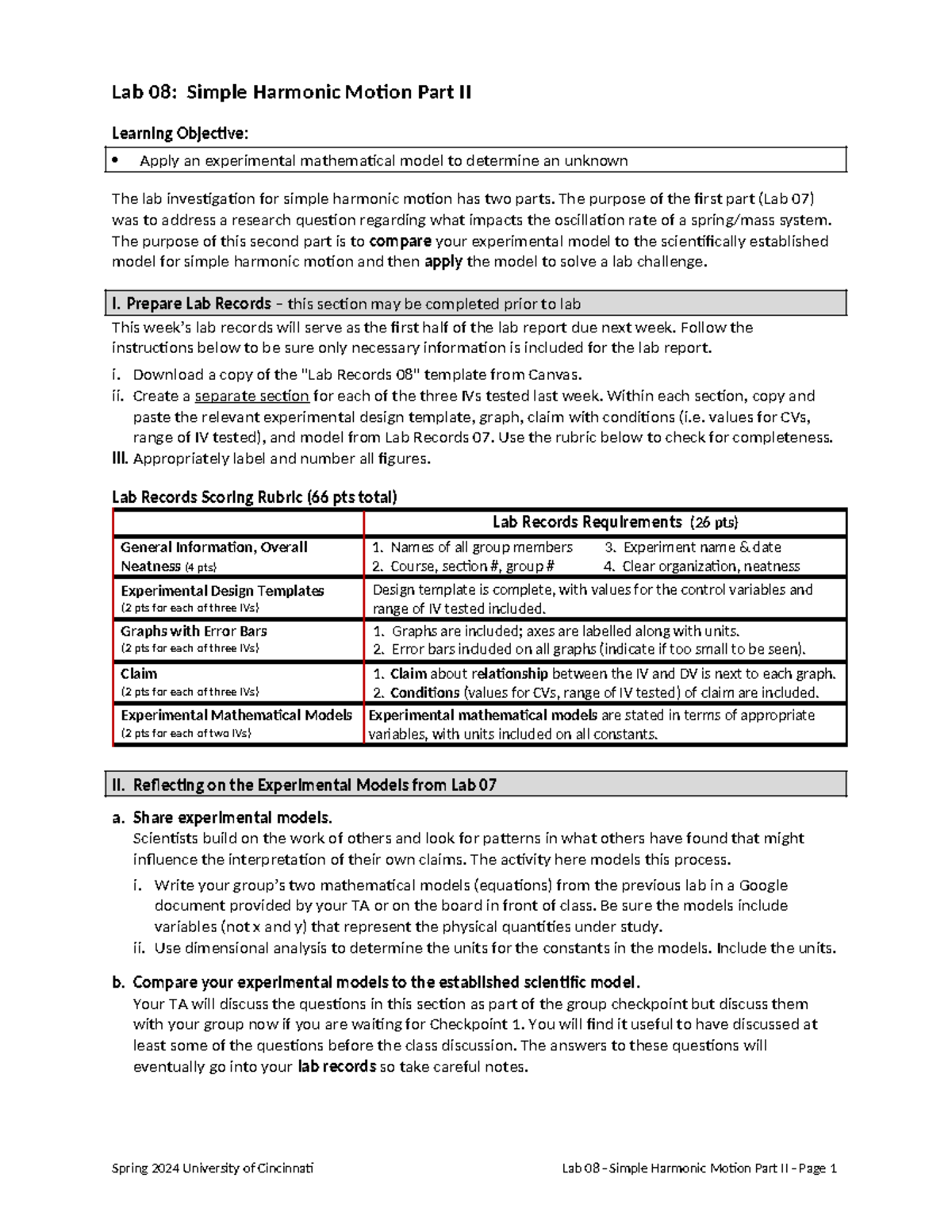 Lab 08 - SHM Part II - SS24 - Lab 0 8 : Simple Harmonic Motion Part II Learning Objective: Apply ...