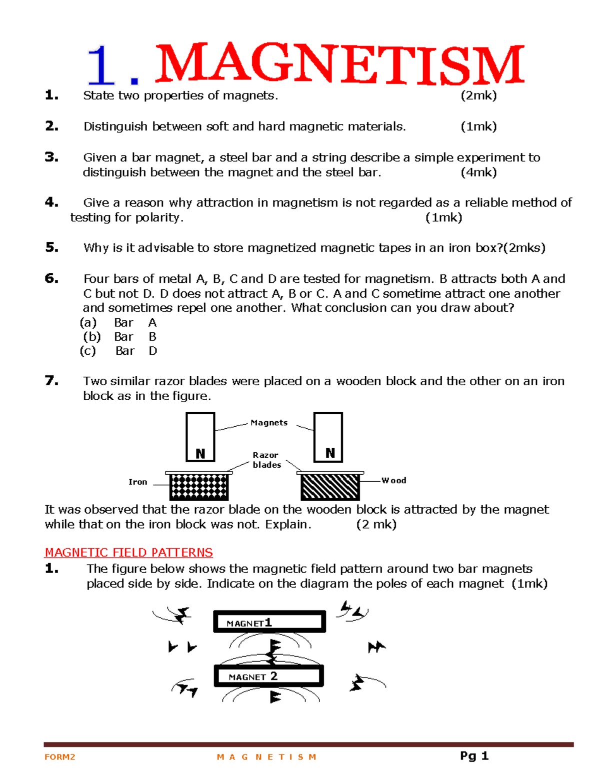 2 0- Magnetism - NOTES - Magnets N Razor N blades Iron Wood MAGNET 1 ...