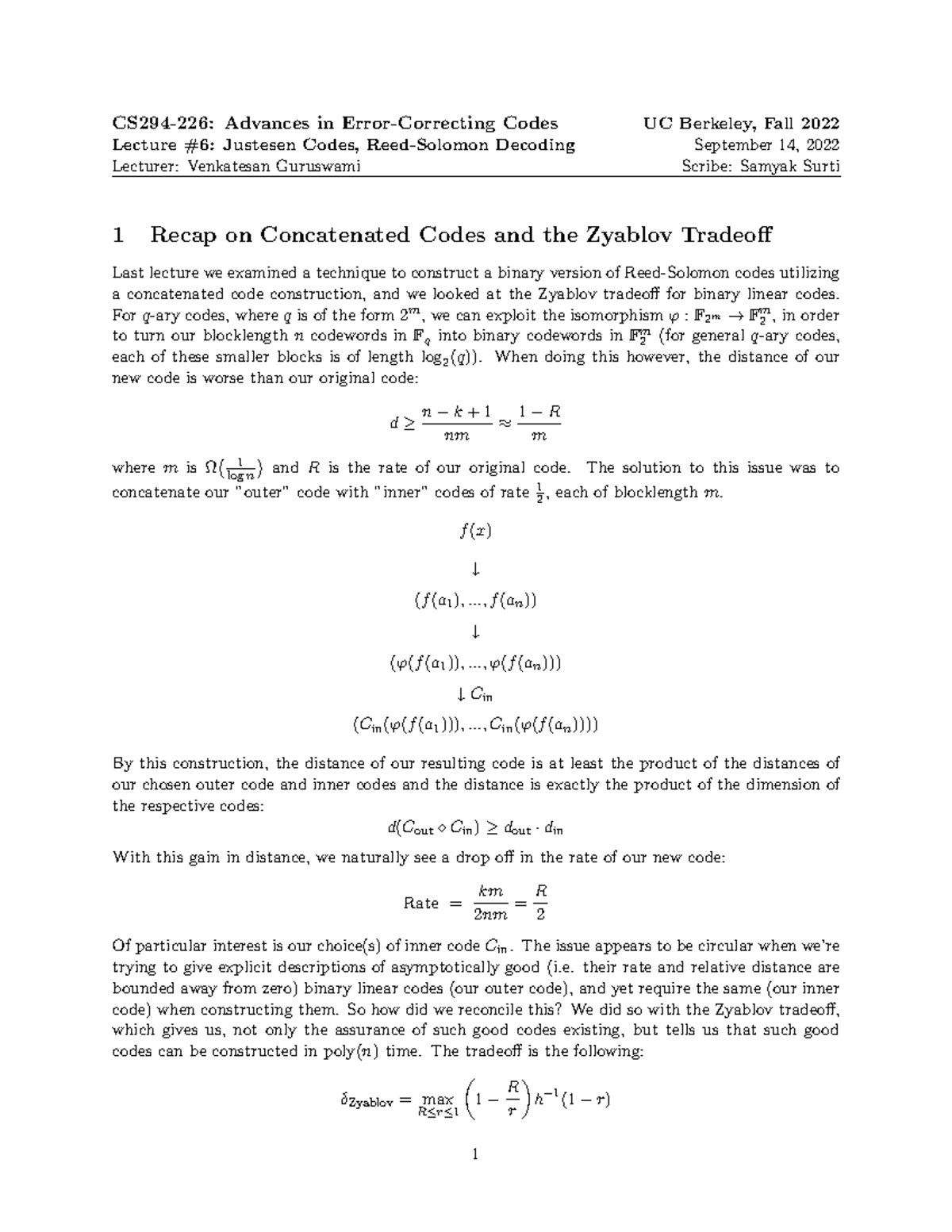 Lecture 06 - CS294-226: Advances in Error-Correcting Codes UC Berkeley ...