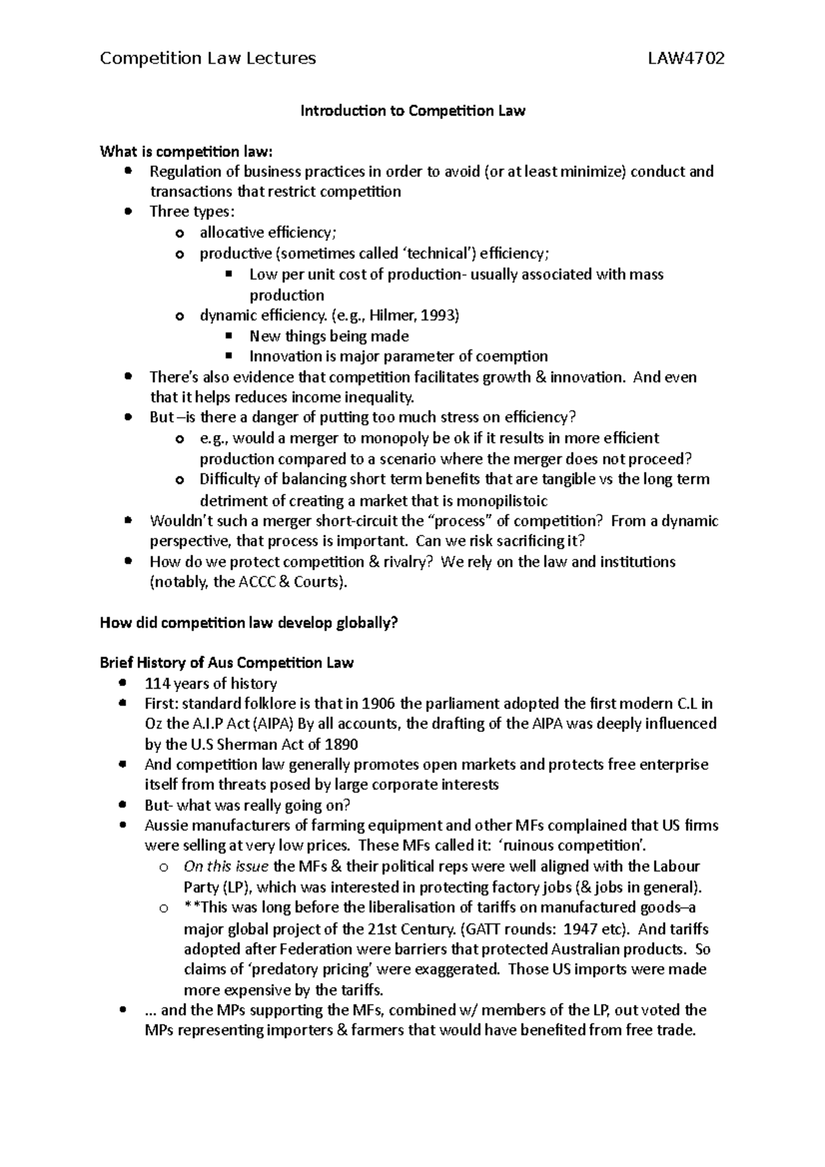 Competition Law Lectures - LAW4702 - Monash - Studocu