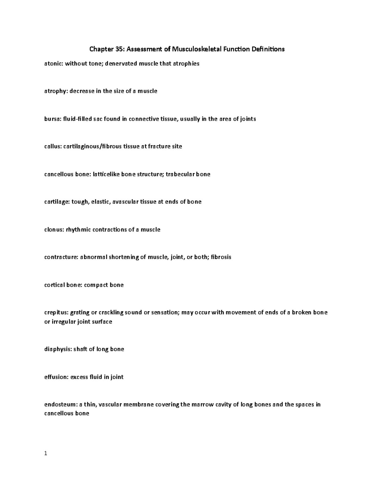 Assessment of Musculoskeletal Function Definitions - Studocu