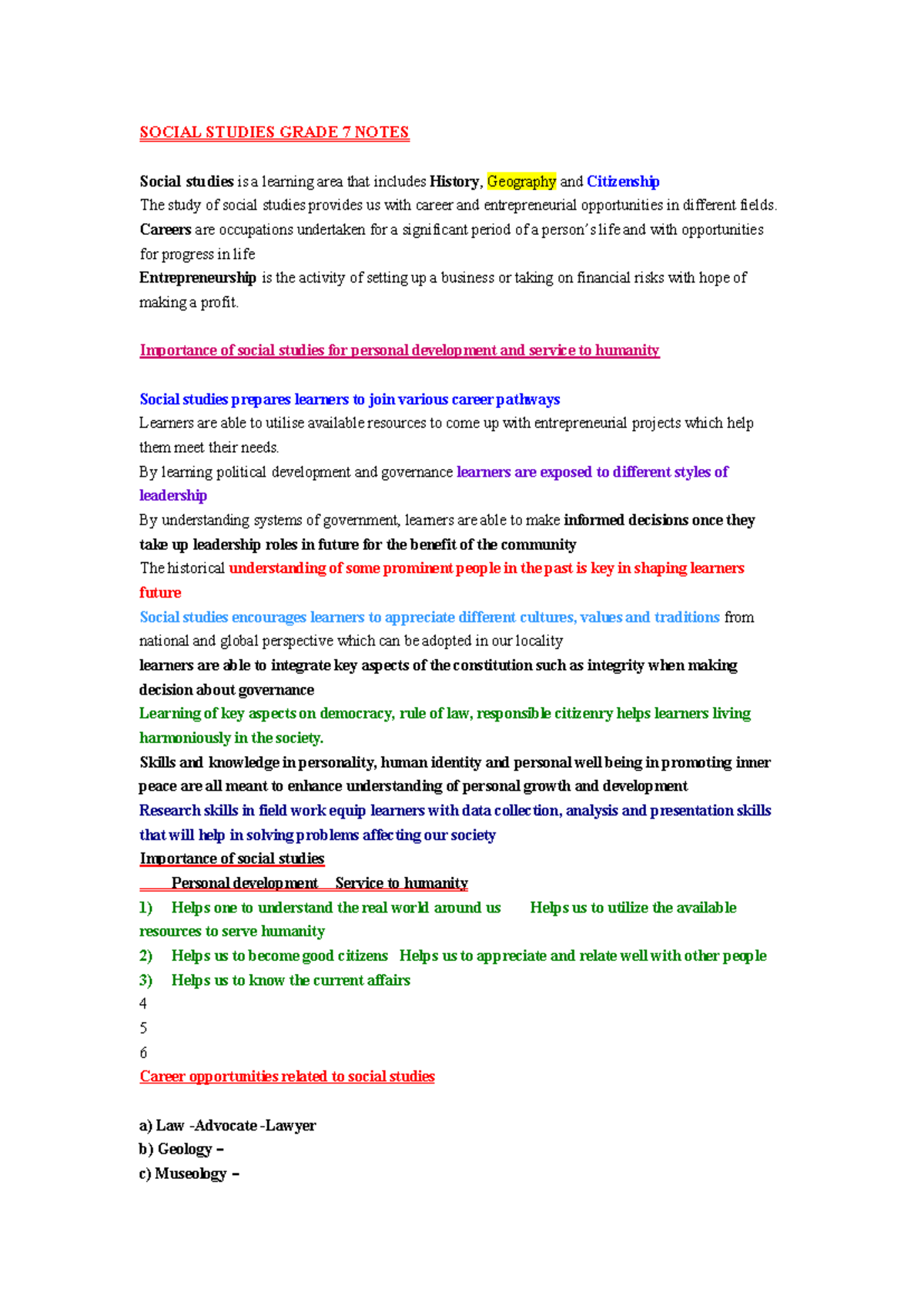 New.. Grade 7 SST notes - SOCIAL STUDIES GRADE 7 NOTES Social studies ...