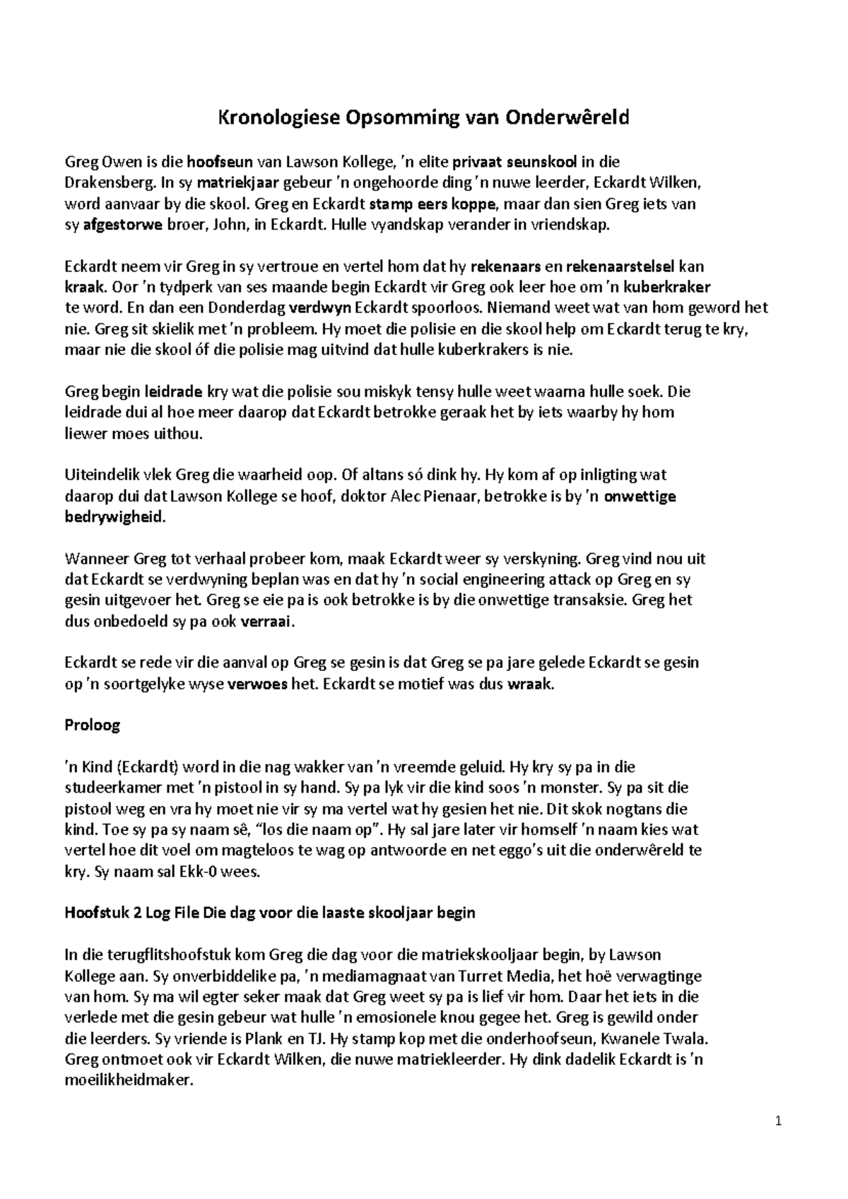 2014 01229 opsomming van onderwreld in kronologiese volgorde ...