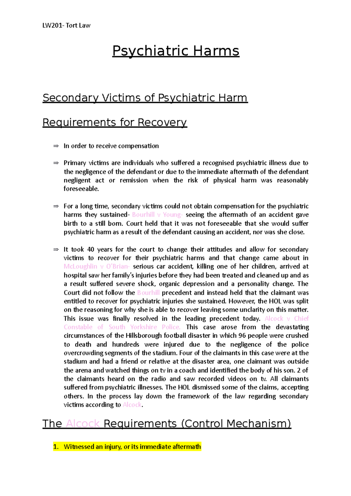 Psychiatric Harms - lecture notes - Psychiatric Harms Secondary Victims ...
