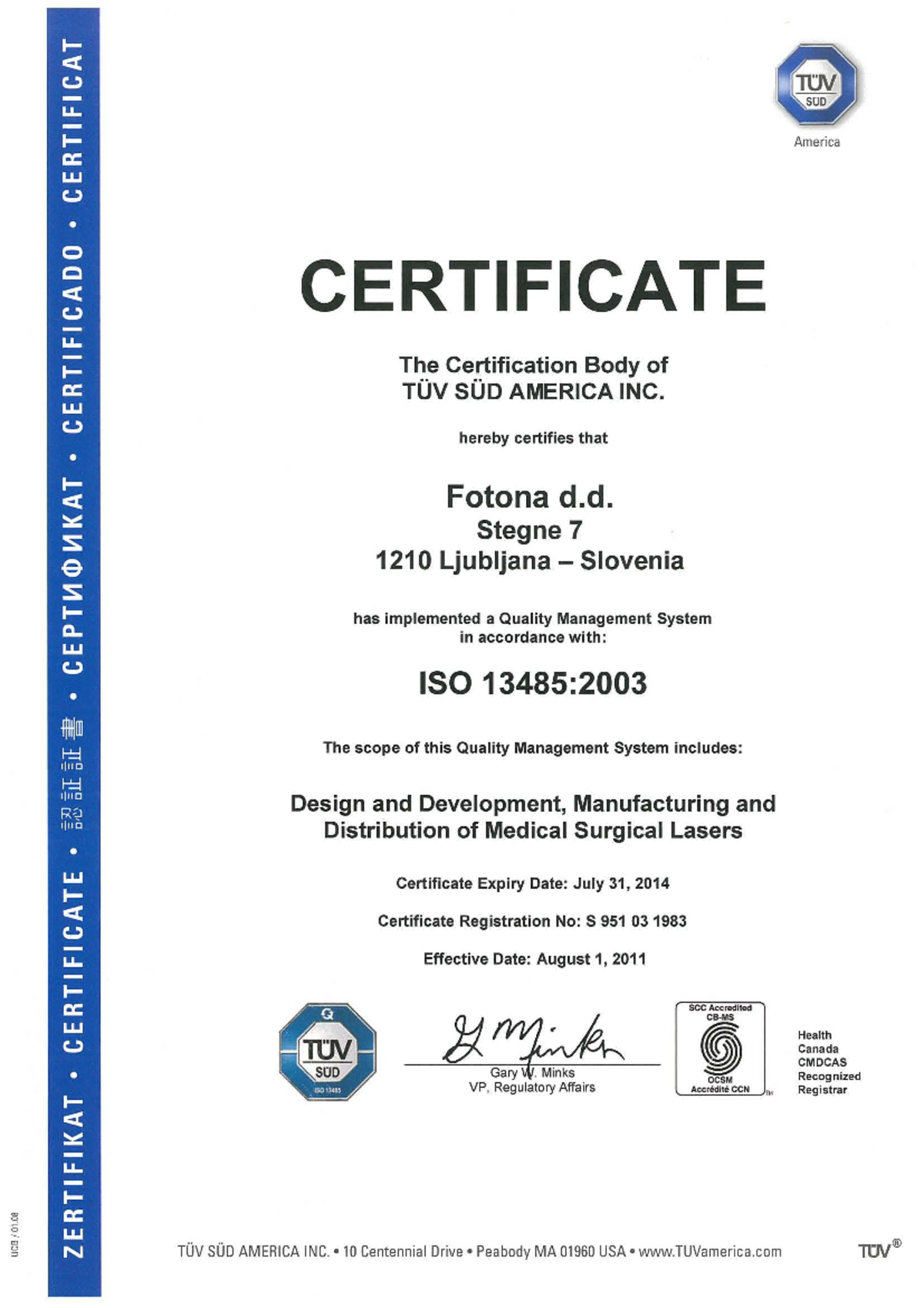 Certificate ISO 13485 Cmdcas - CERTIFICATE The Certification Body of ...