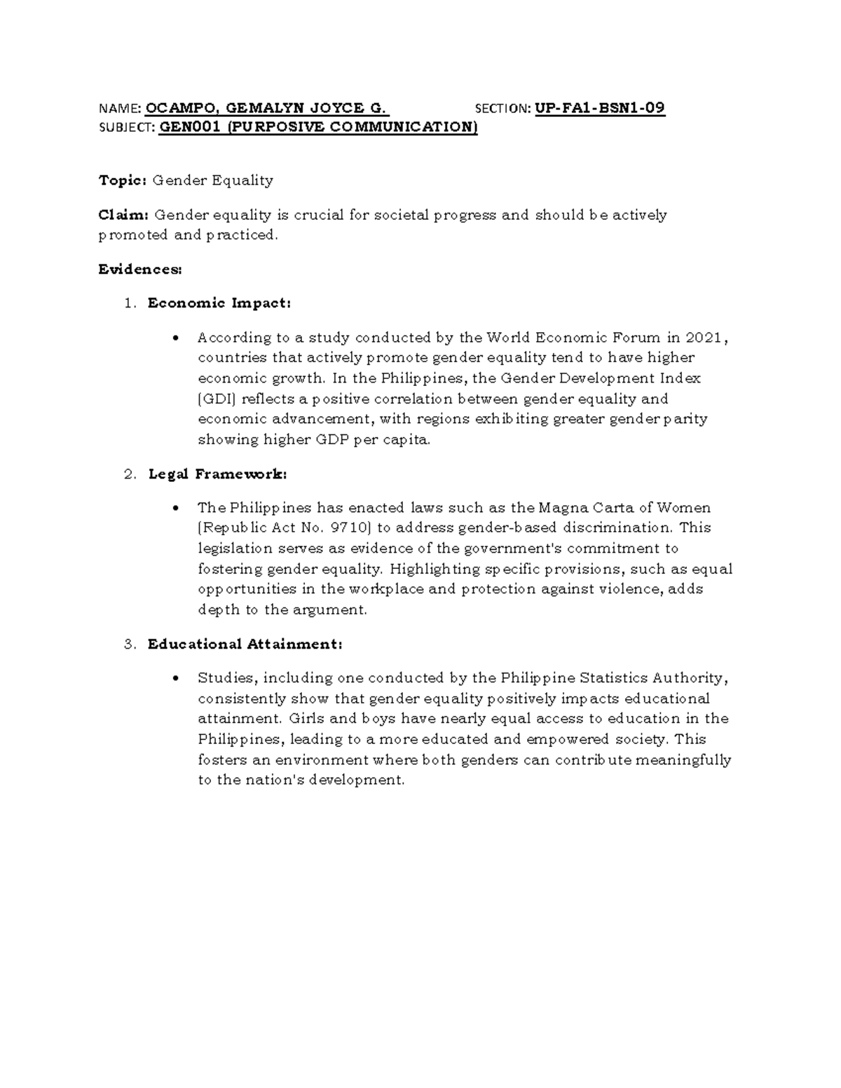 GEN001 Final Output - NAME: OCAMPO, GEMALYN JOYCE G. SECTION: UP-FA1 ...