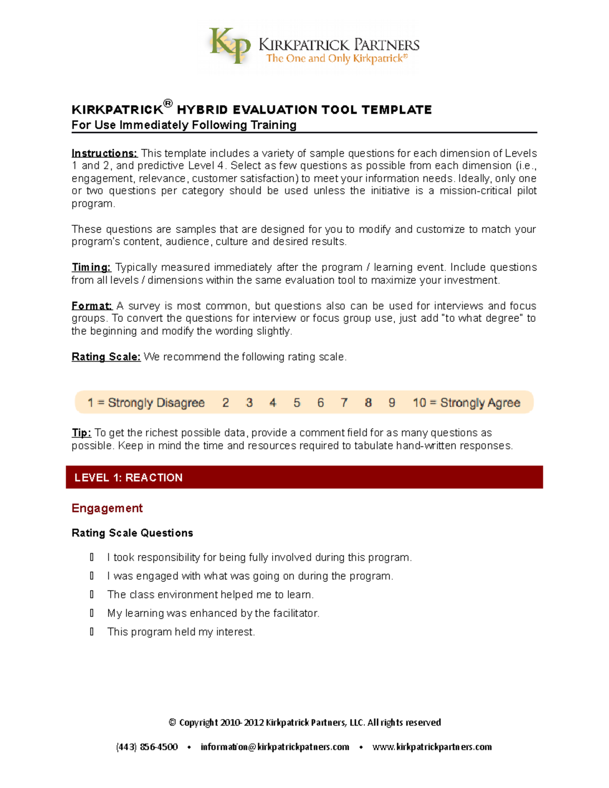 Kirkpatrick Hybrid Evaluation Tool Template - KIRKPATRICK® HYBRID ...
