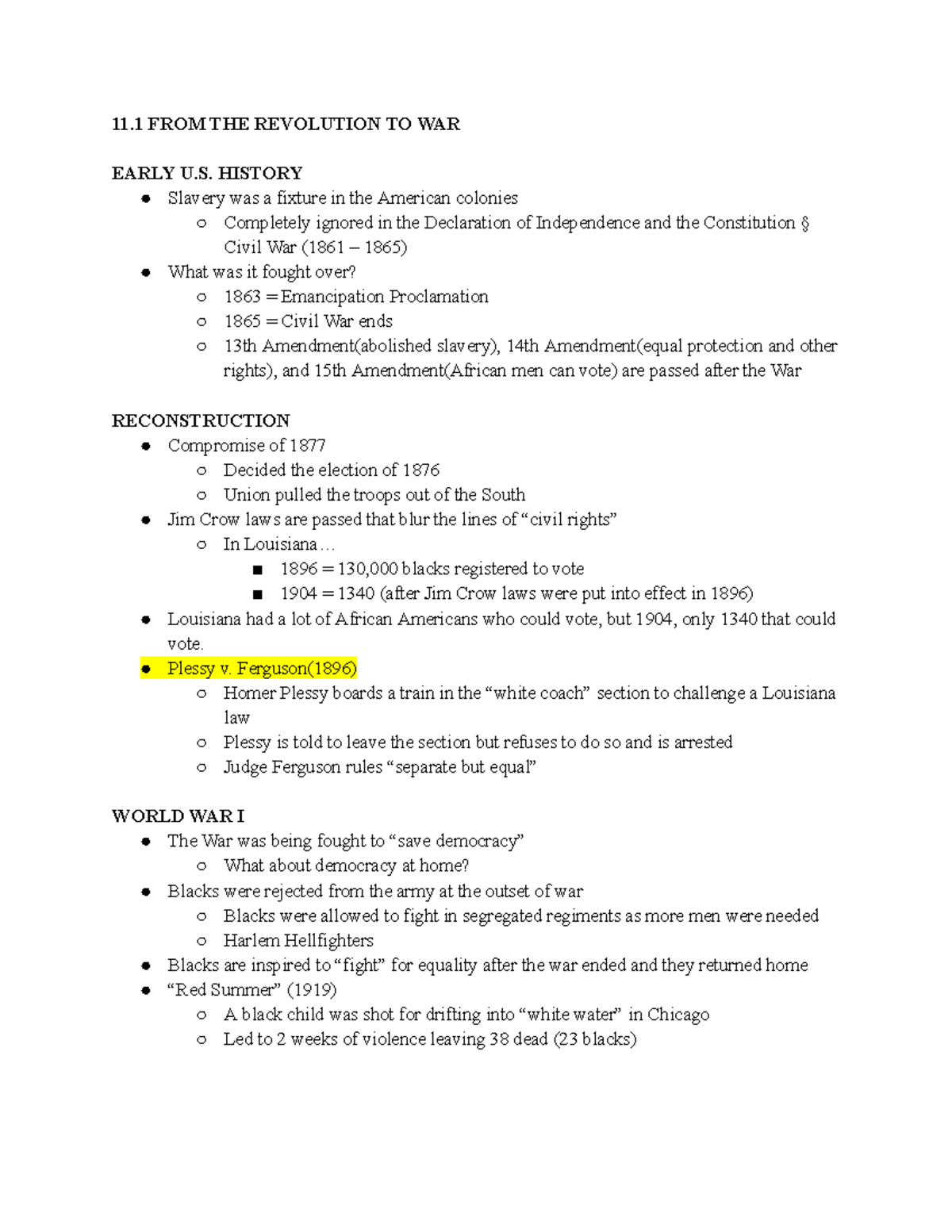 Civil Rights Notes - 11 FROM THE REVOLUTION TO WAR EARLY U. HISTORY ...