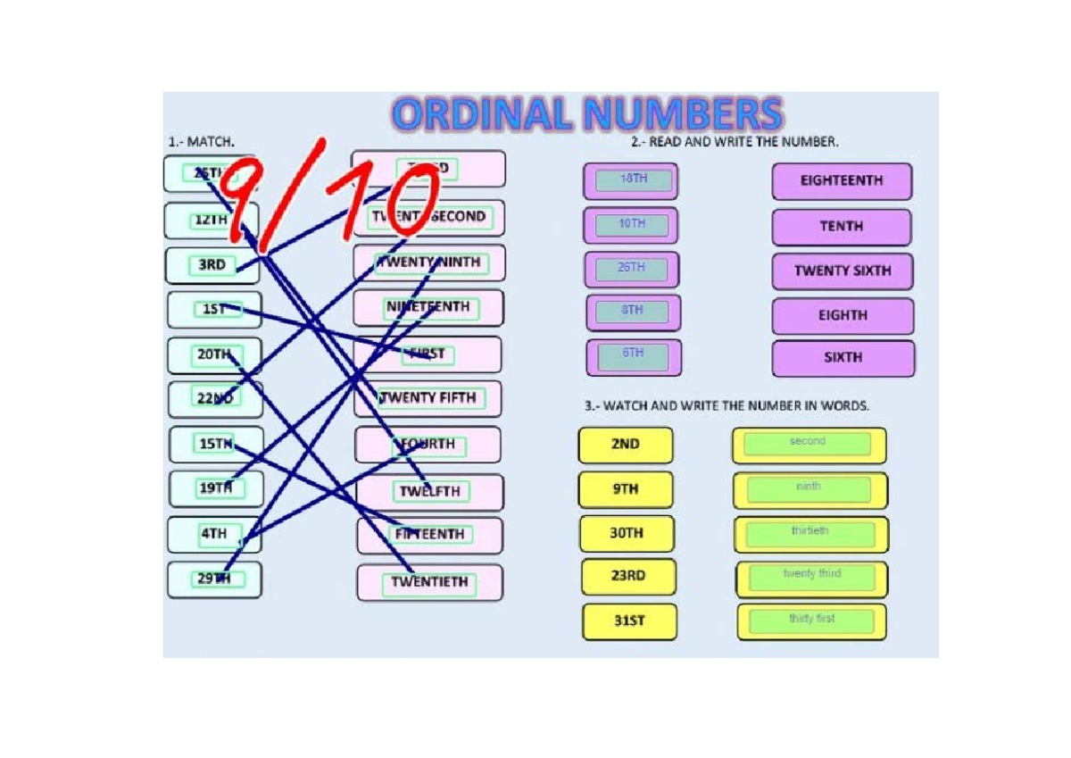 Worksheet- Ordinals Numbers - Inglés nivel 2 - Studocu