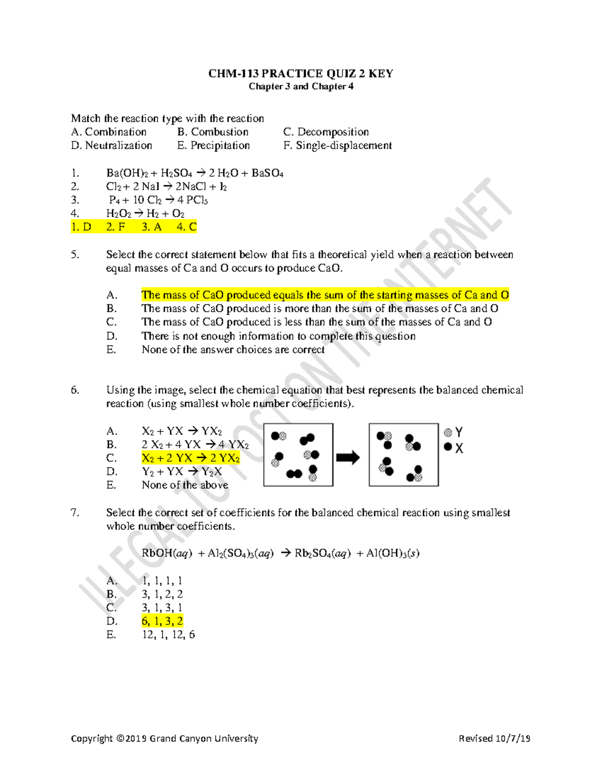 CHM113 PQ2 Ch3and4 KEY 08232023 - CHM-113 PRACTICE QUIZ 2 KEY Chapter 3 and Chapter 4 Match the ...