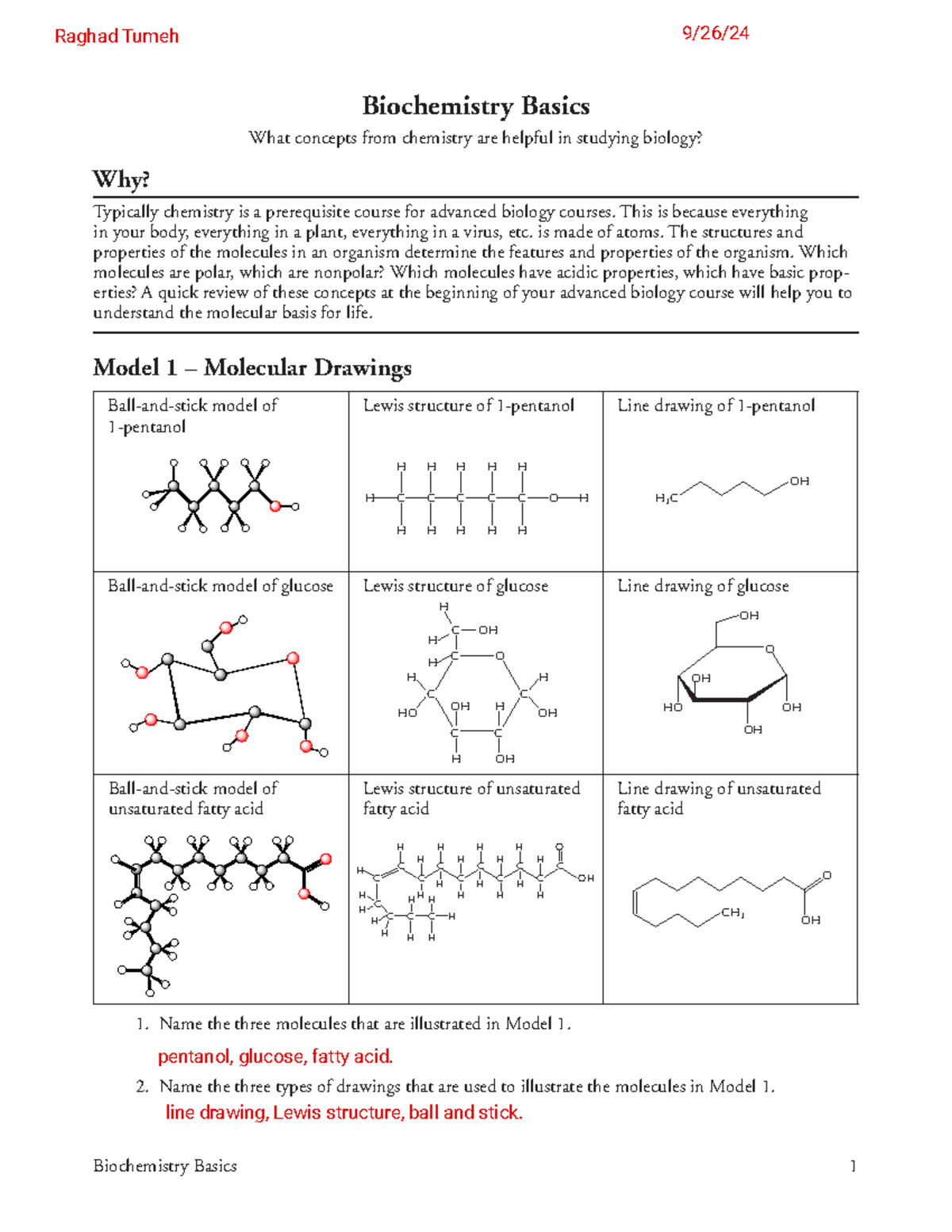 Raghad Tumeh - 1 Biochemistry Basics-S - Biochemistry Basics 1 Biochemistry Basics What concepts ...