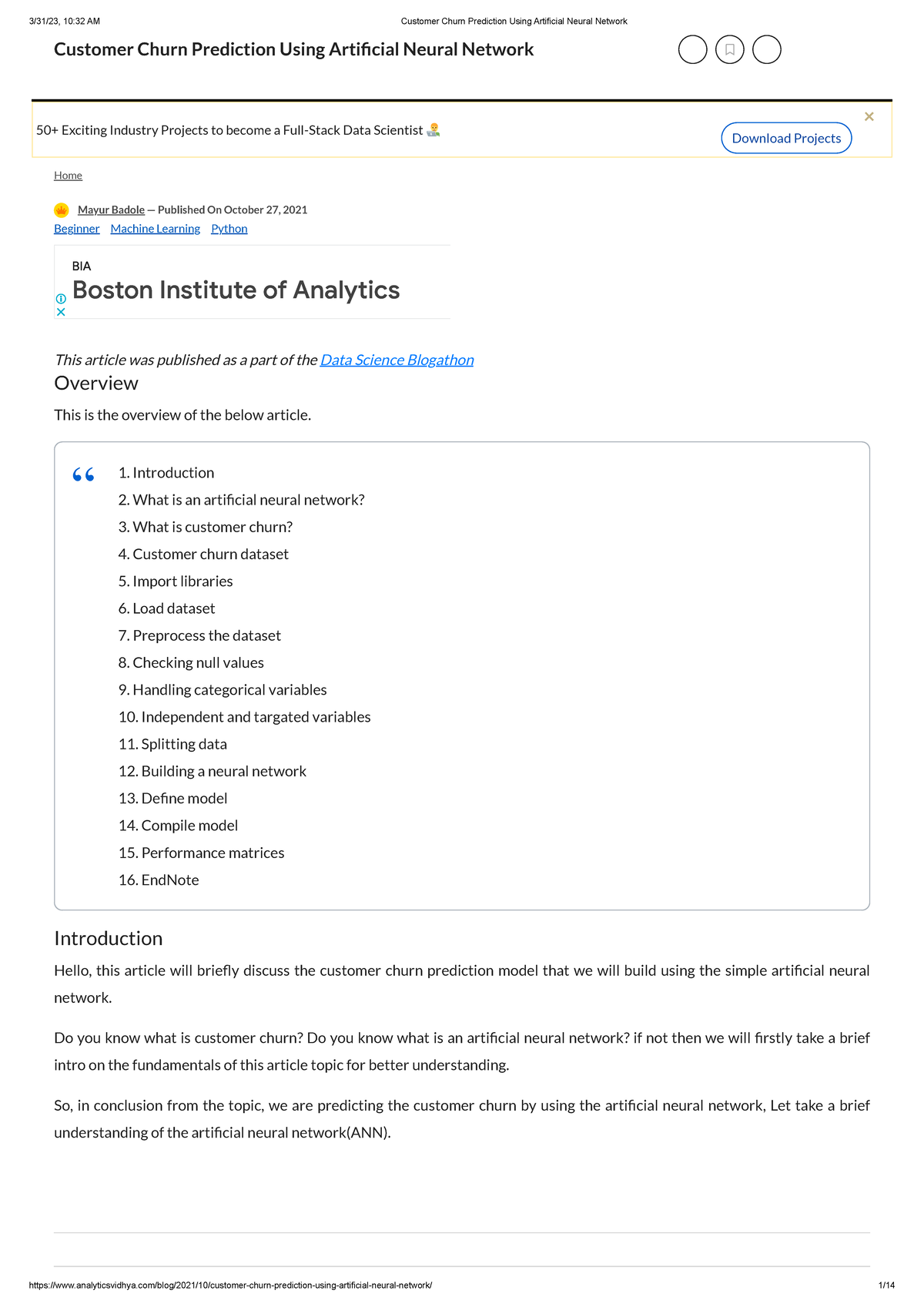 Customer Churn Prediction Using Artificial Neural Network Home Mayur