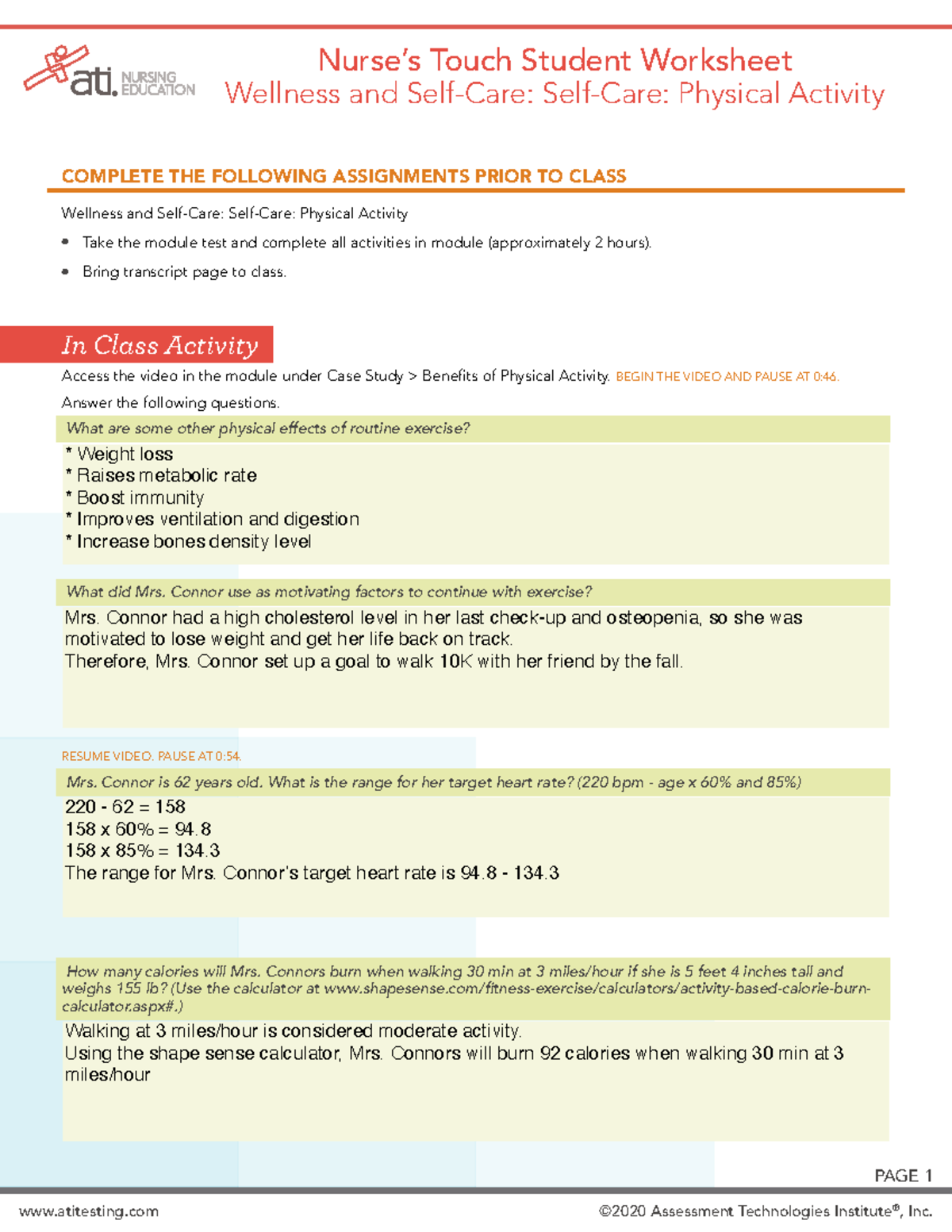 Physical activity ATI - EDUCATOR IMPLEMENTATION GUIDE atitesting ©2020 ...