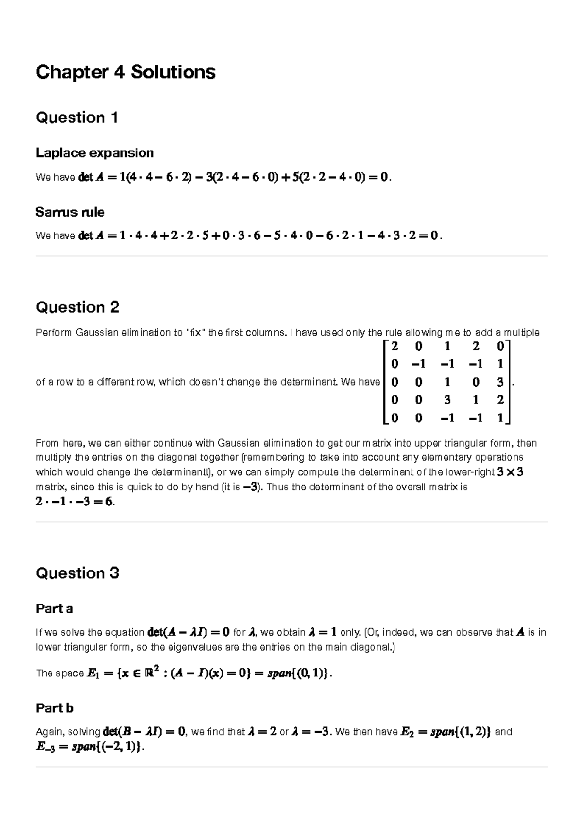 Chapter 4 Exercises - PDF - Chapter 4 Solutions Question 1 Laplace expansion We have. Sarrus ...