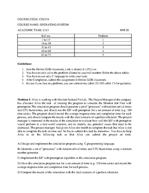 Course Syllabus - CSE316:OPERATING SYSTEMS Course Outcomes: CO1 :: understand the role, - Studocu
