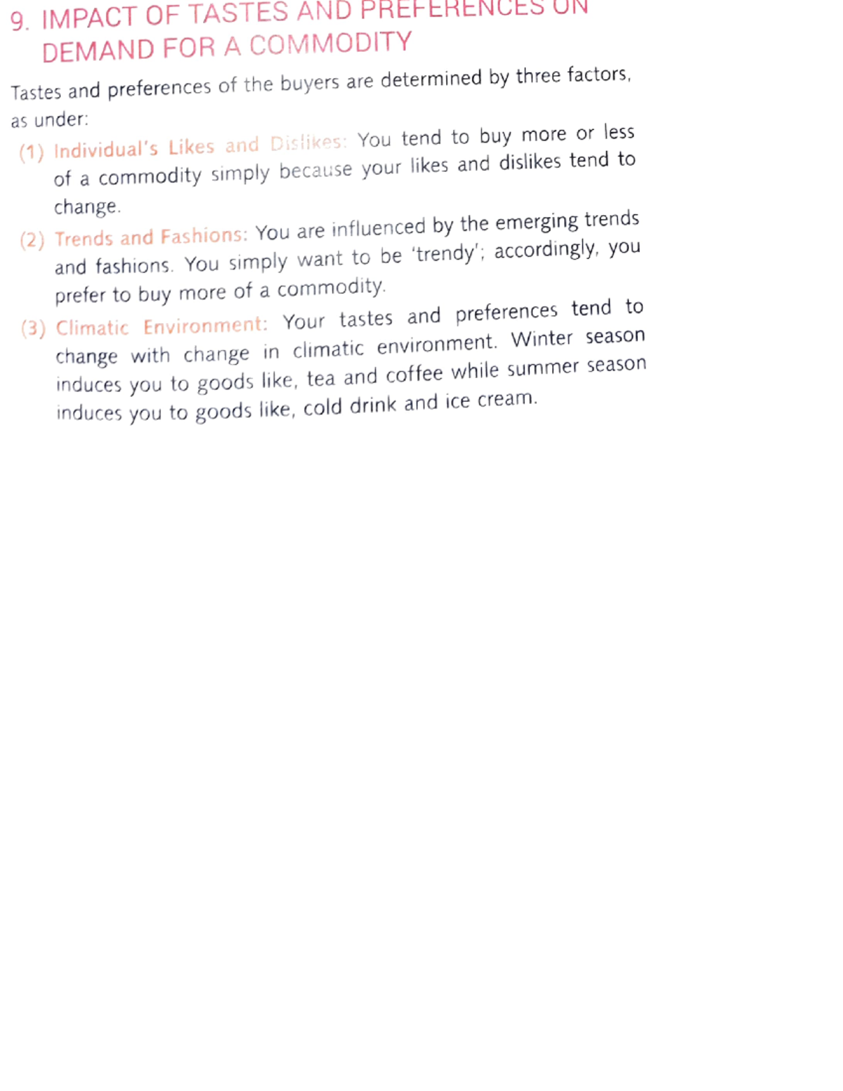 Impact of taste and preference of demand - Bachelor of Commerce - Studocu