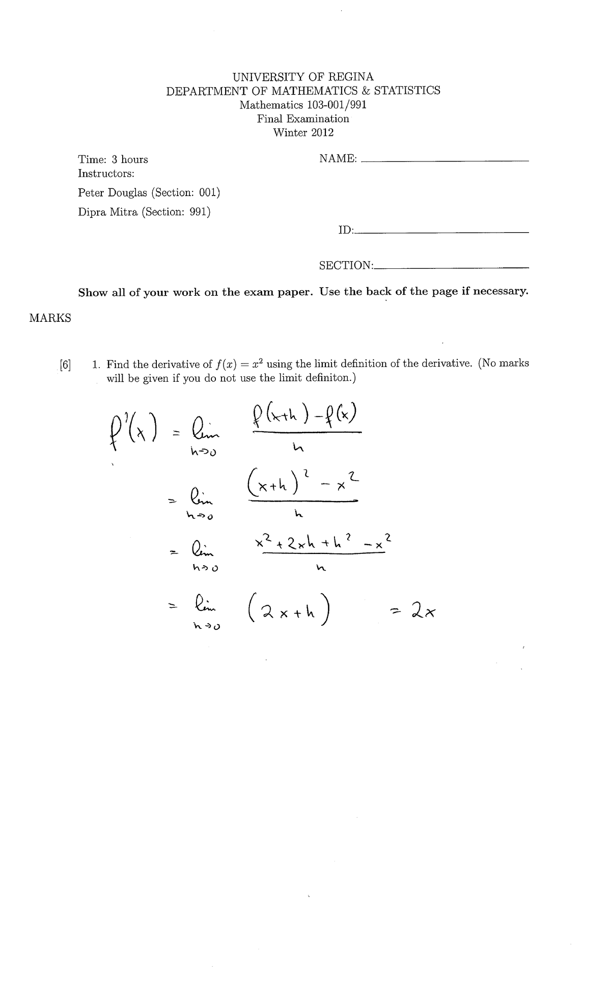 Sample/practice exam 2009, questions Sample 3 - MATH 103 - Studocu