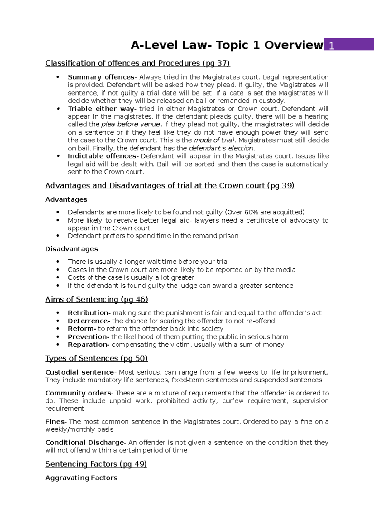 Law-Topic 1 Overview - Classification of offences and Procedures (pg 37 ...