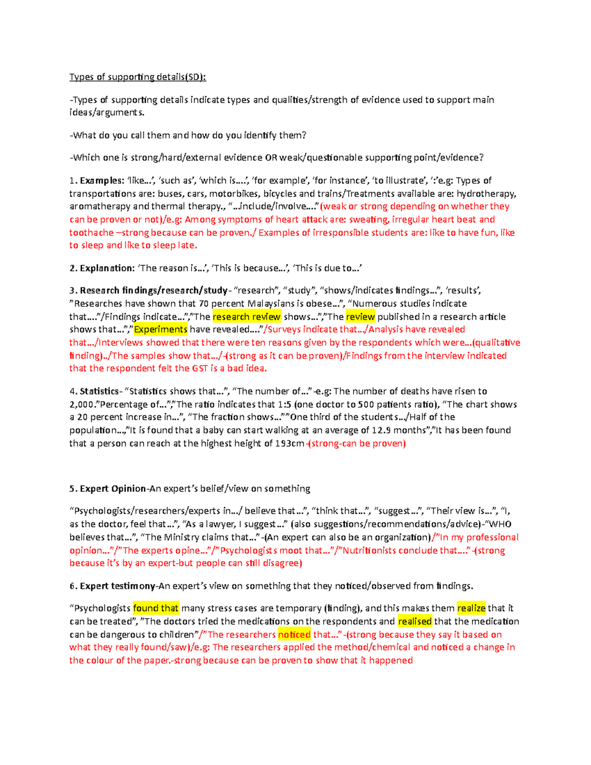 501 Types of supporting details - Types of supporting details(SD ...