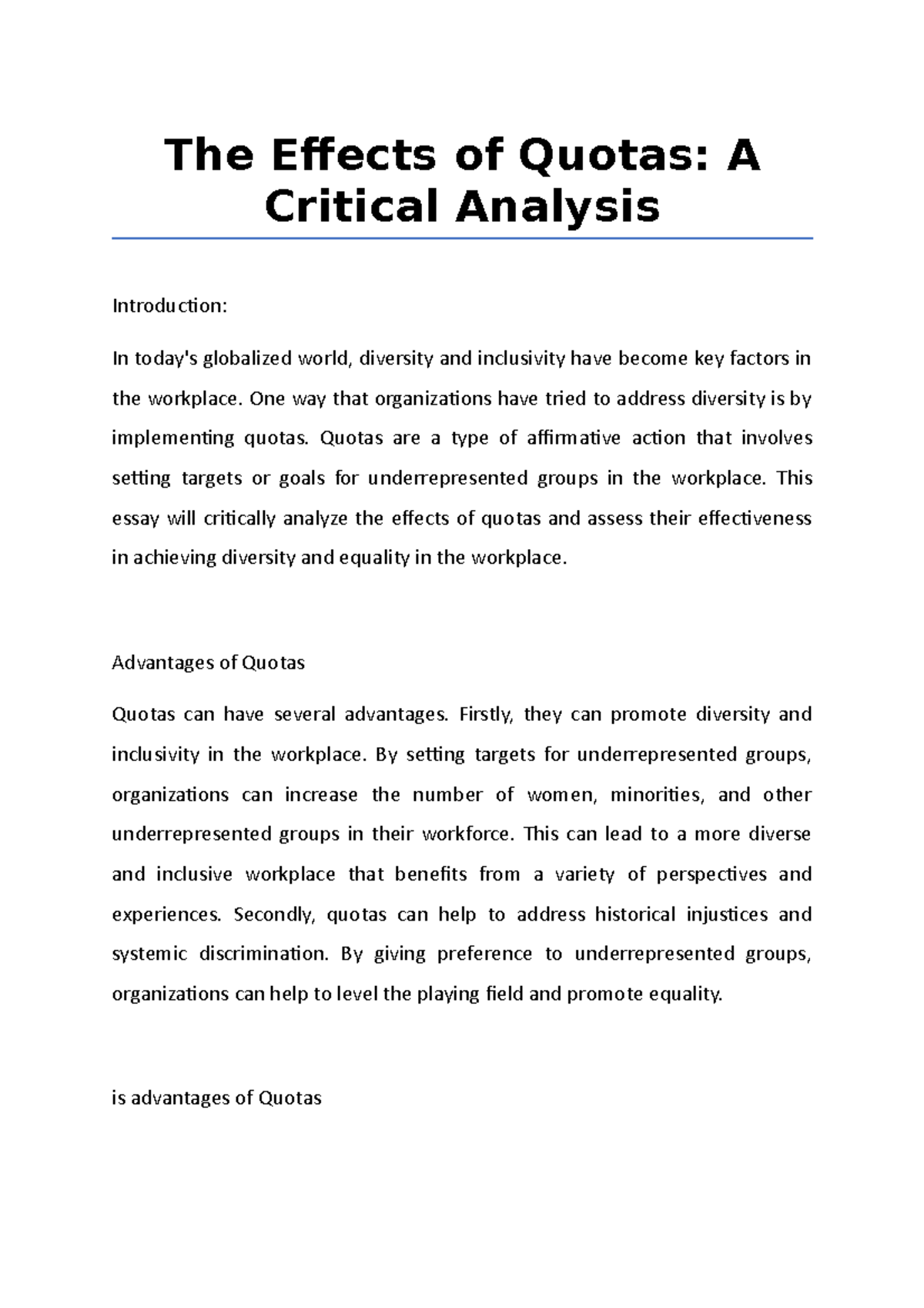 The Effects of Quotas, A Critical Analysis - The Effects of Quotas: A ...