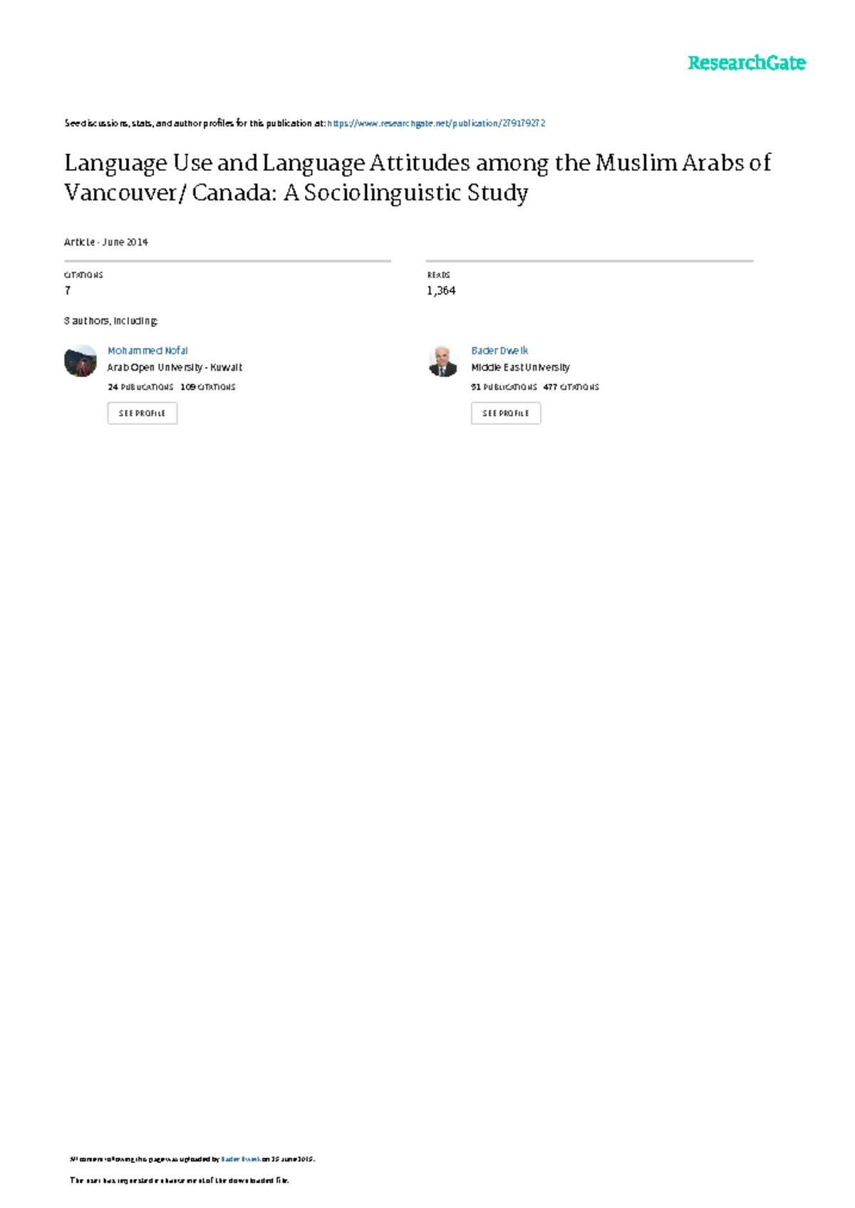 Language Useand Language Attitudesamongthe Muslim Arabsof Vancouver ...