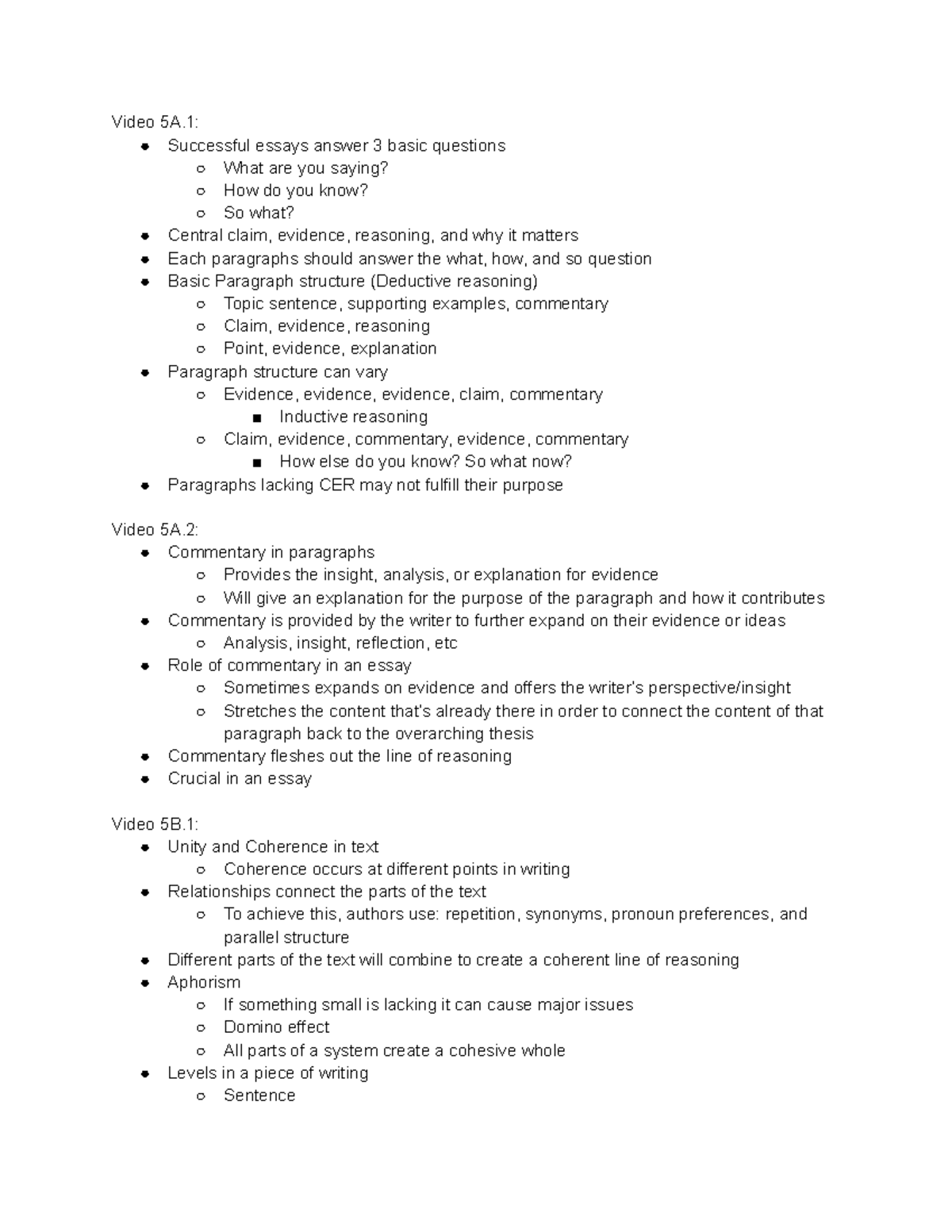 AP LANG&COMP U5 Video Notes - Video 5A: Successful essays answer 3 ...