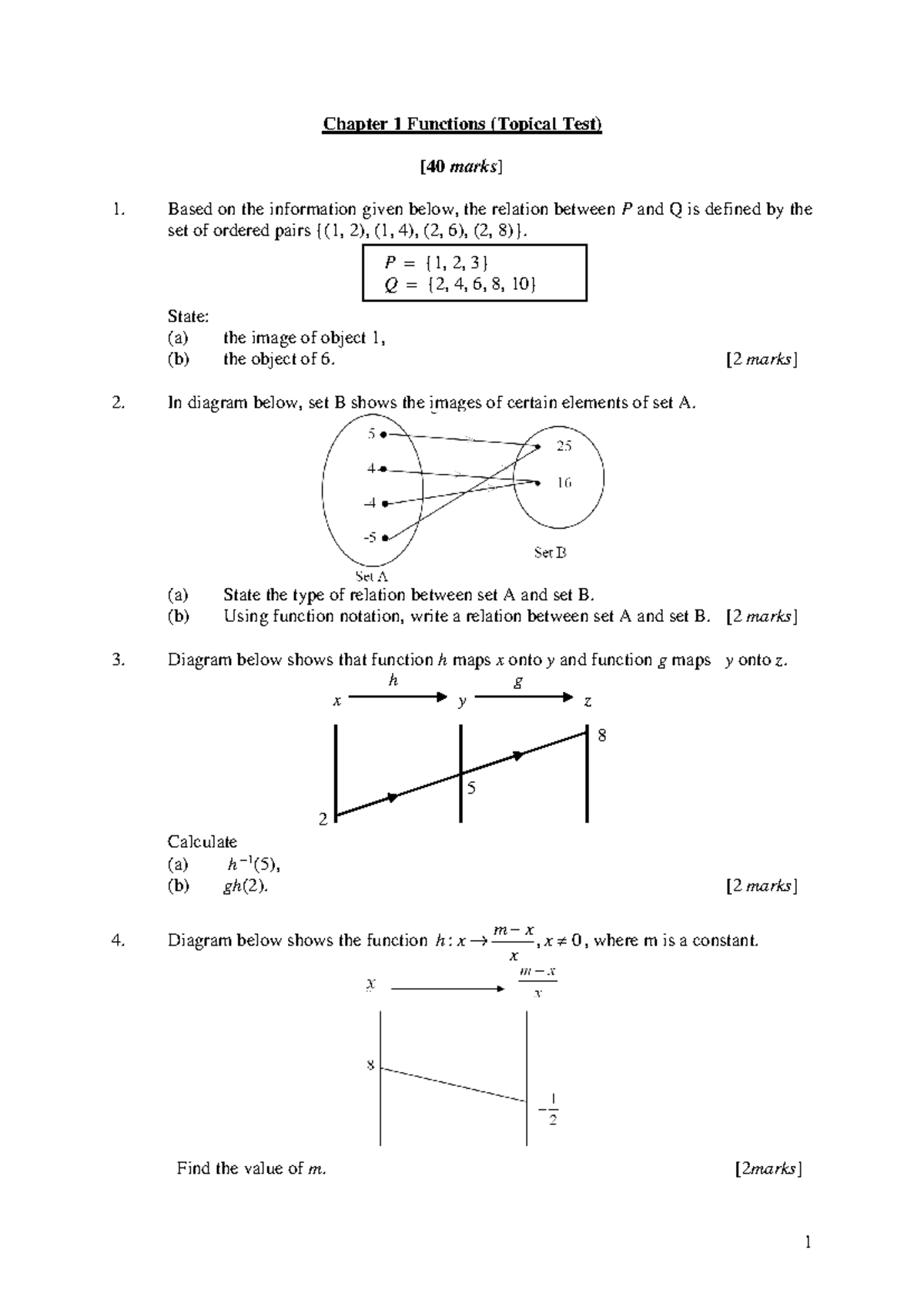 Mathematics - Functions Detail Topical Test - 1 Chapter 1 Functions ...