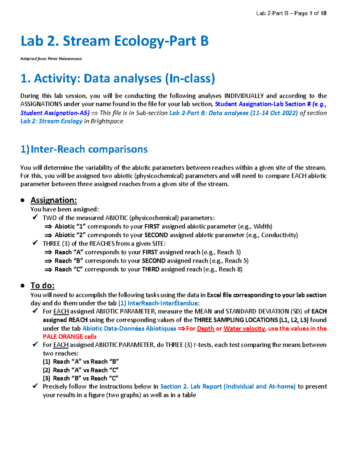 Lab 2-Part B-Stream Ecology-2022 - Lab 2. Stream Ecology-Part B Adapted ...