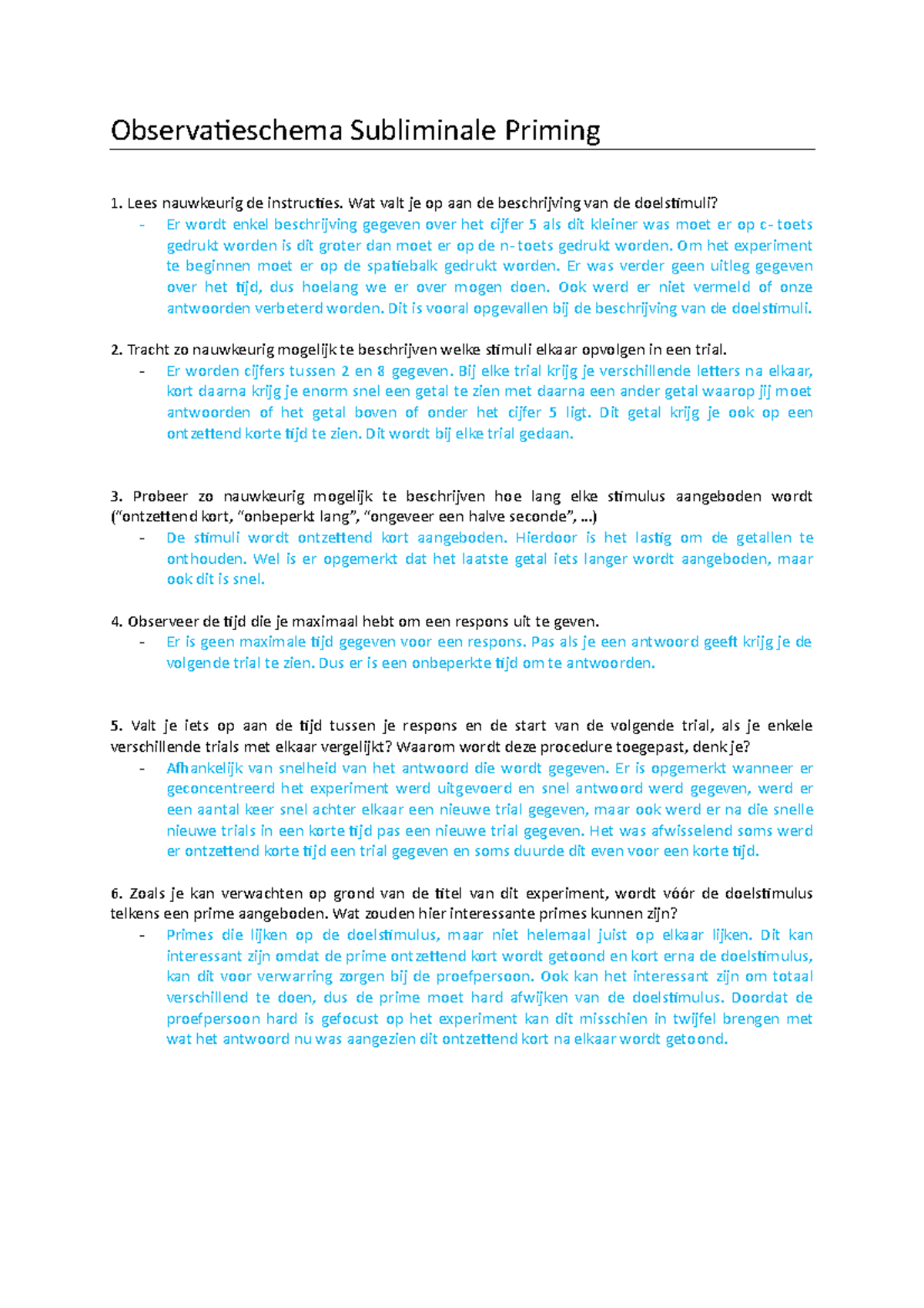Observatieschema Subliminale Priming - Wat valt je op aan de ...