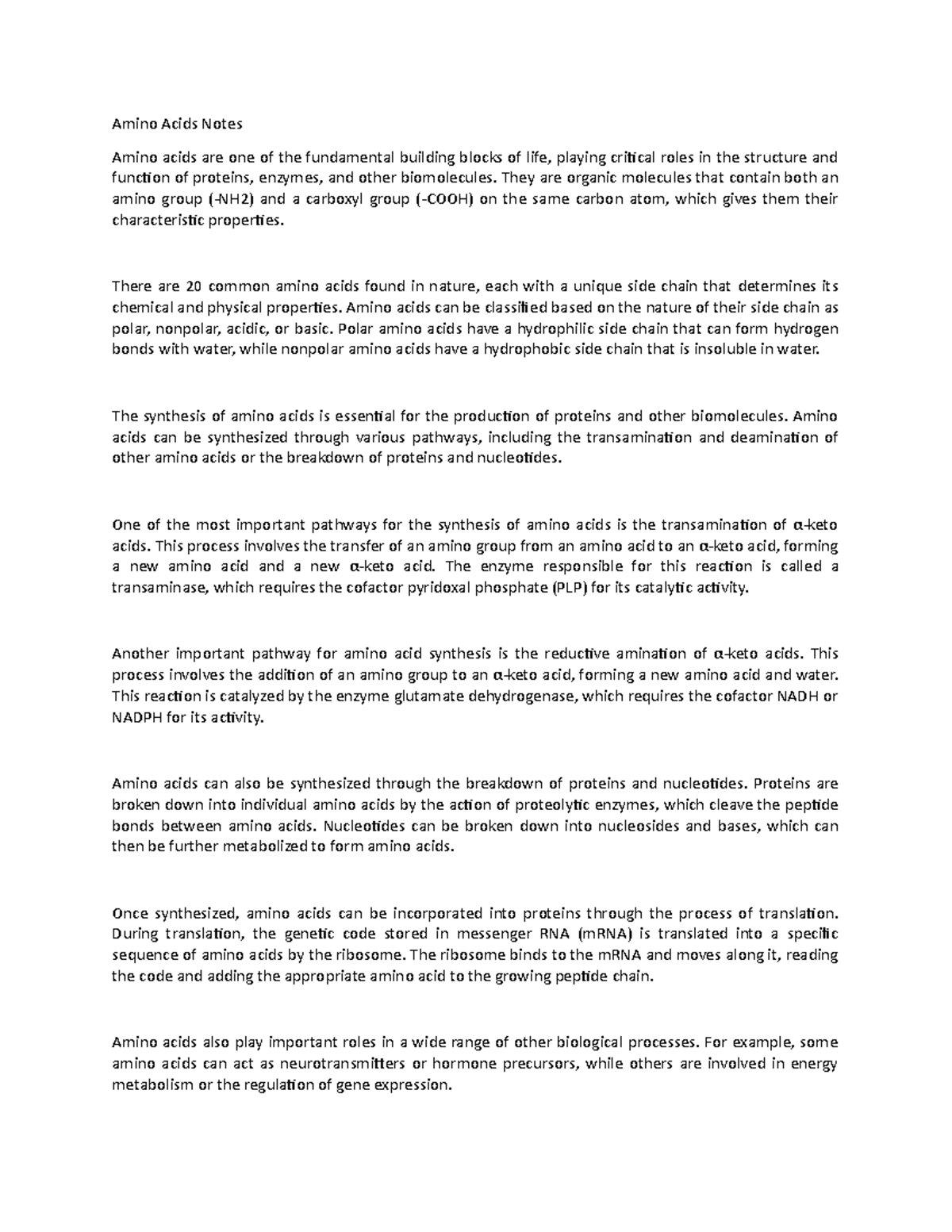 Amino Acids Notes - Amino Acids Notes Amino acids are one of the ...