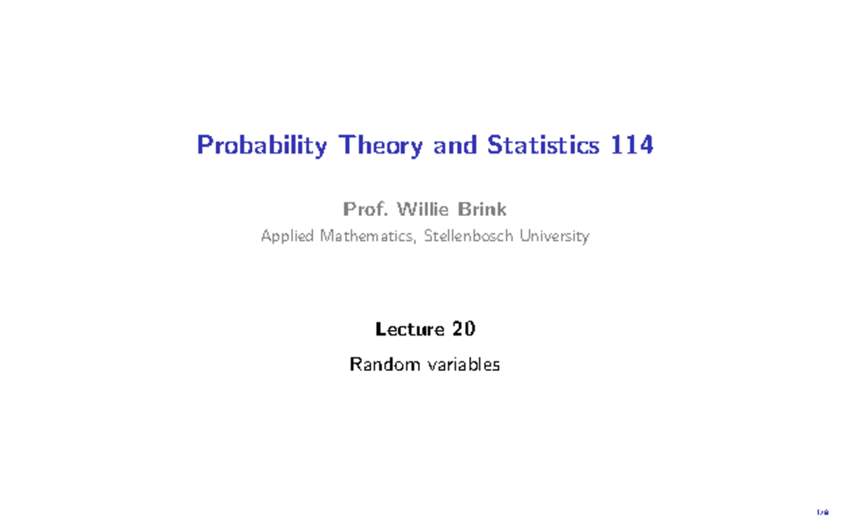 Eng lecture 20 - random variables - Probability Theory and Statistics ...