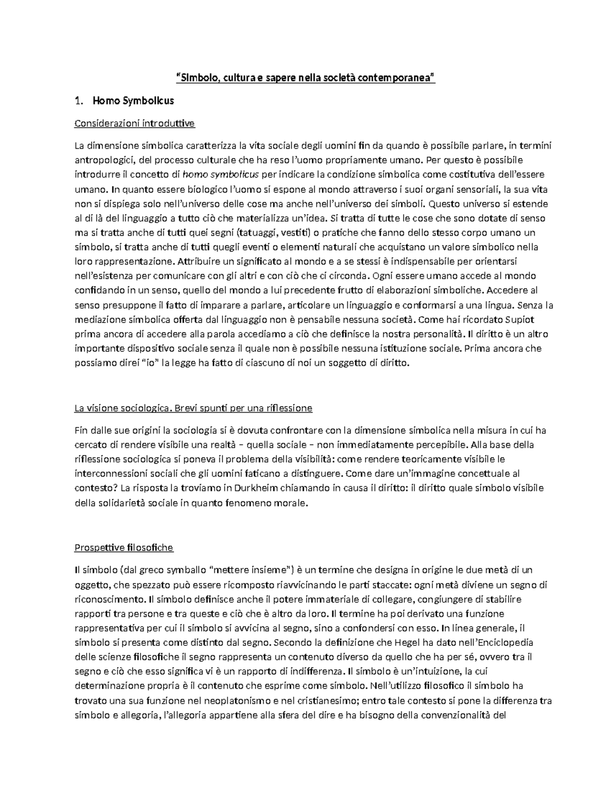 Simbolo e cultura - “Simbolo, cultura e sapere nella società ...